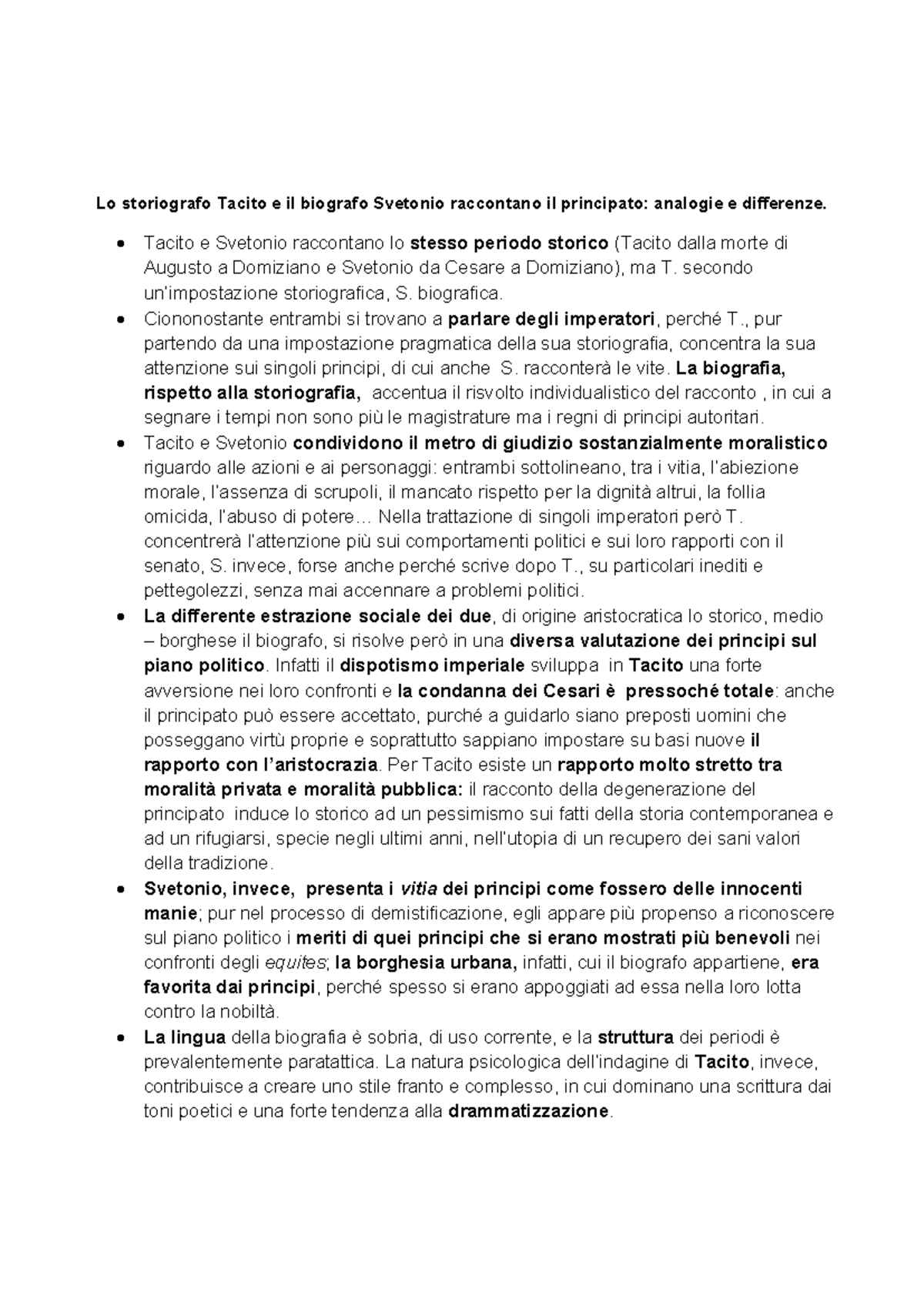 Tacito e Svetonio: Analisi Comparativa del Principato - Studocu