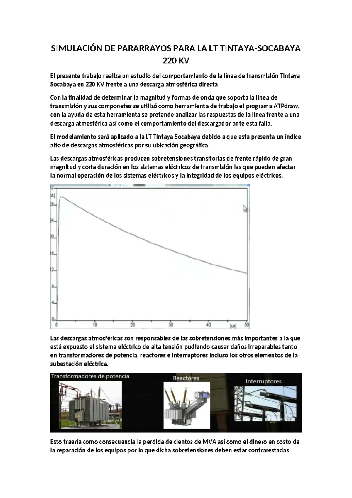 Simulación de Pararrayos en la LT 220 KV Tintaya Socabaya - Studocu