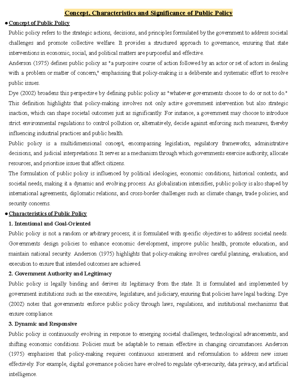 Concepts and Characteristics of Public Policy: Significance Explained ...