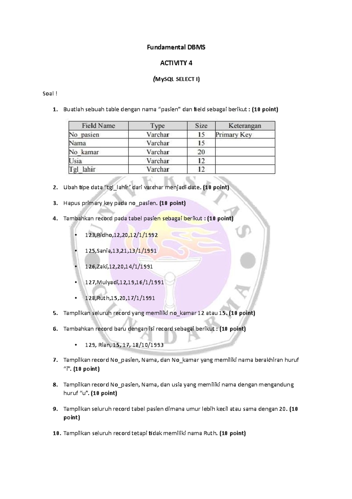 F DBMS ACT4 - Soal Kursus DBMS Pert 4: MySQL SELECT I Exercises - Studocu