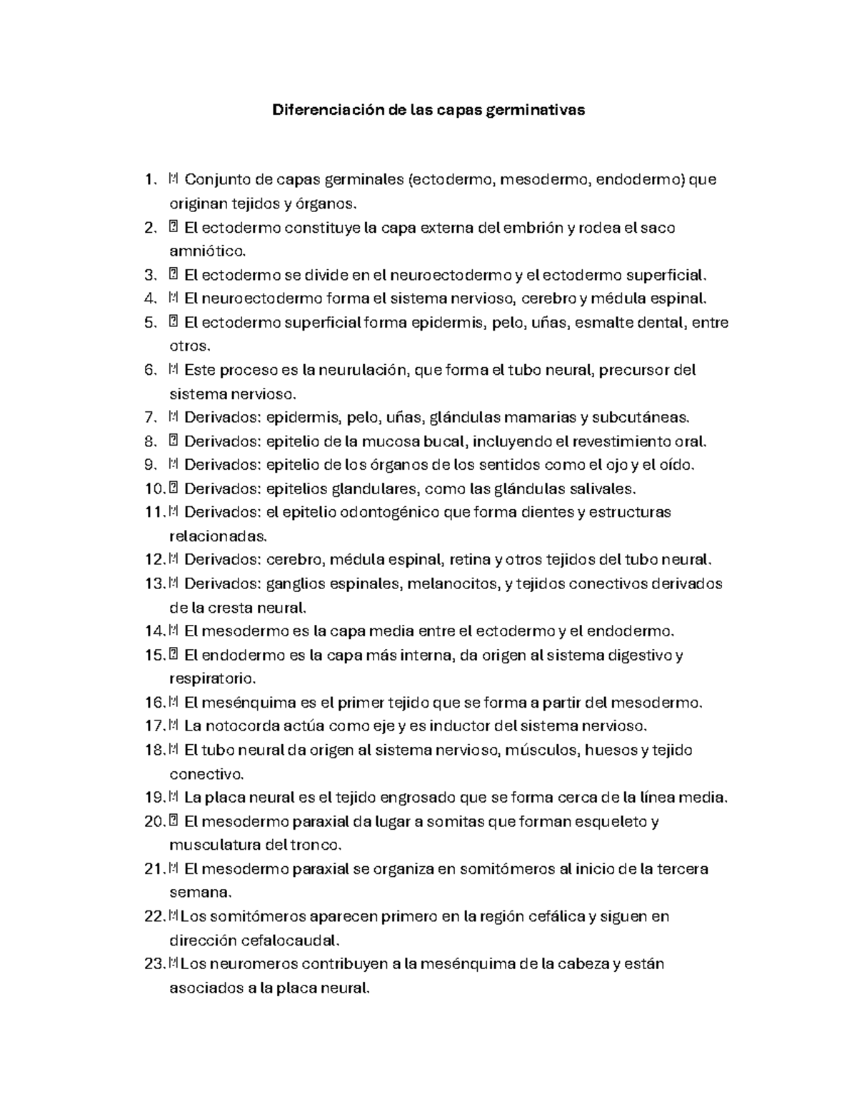 Diferenciación de las Capas Germinativas: Resumen y Derivados - Studocu