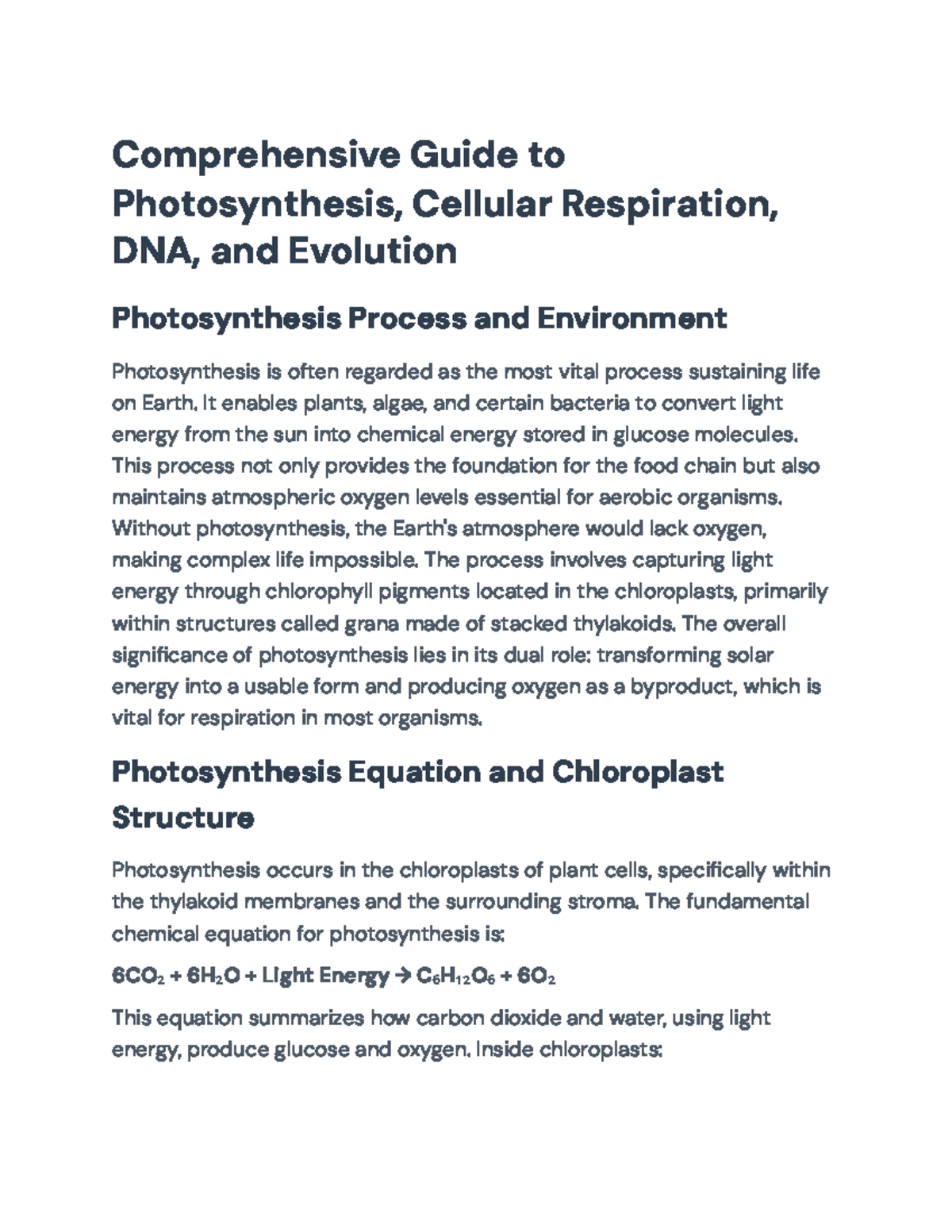 Comprehensive Study of Photosynthesis, Respiration, DNA & Genetics ...