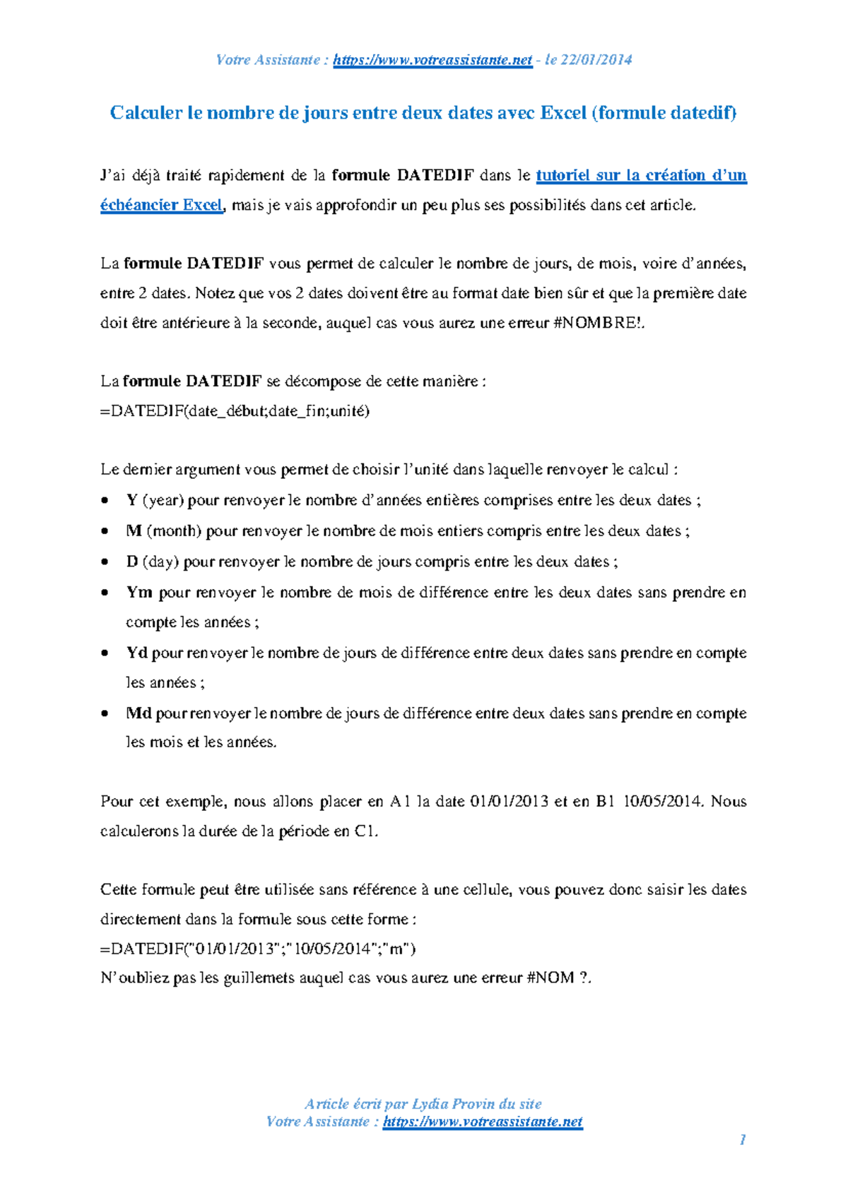 Calculer le Nombre de Jours entre Deux Dates avec Excel DATEDIF - Studocu