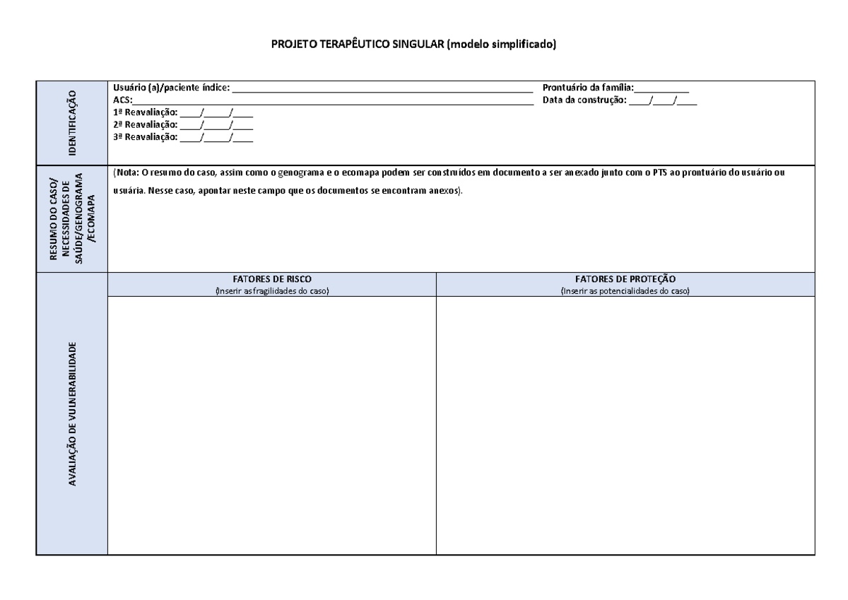 Modelo Simplificado de PTS: Projeto Terapêutico Singular - Studocu