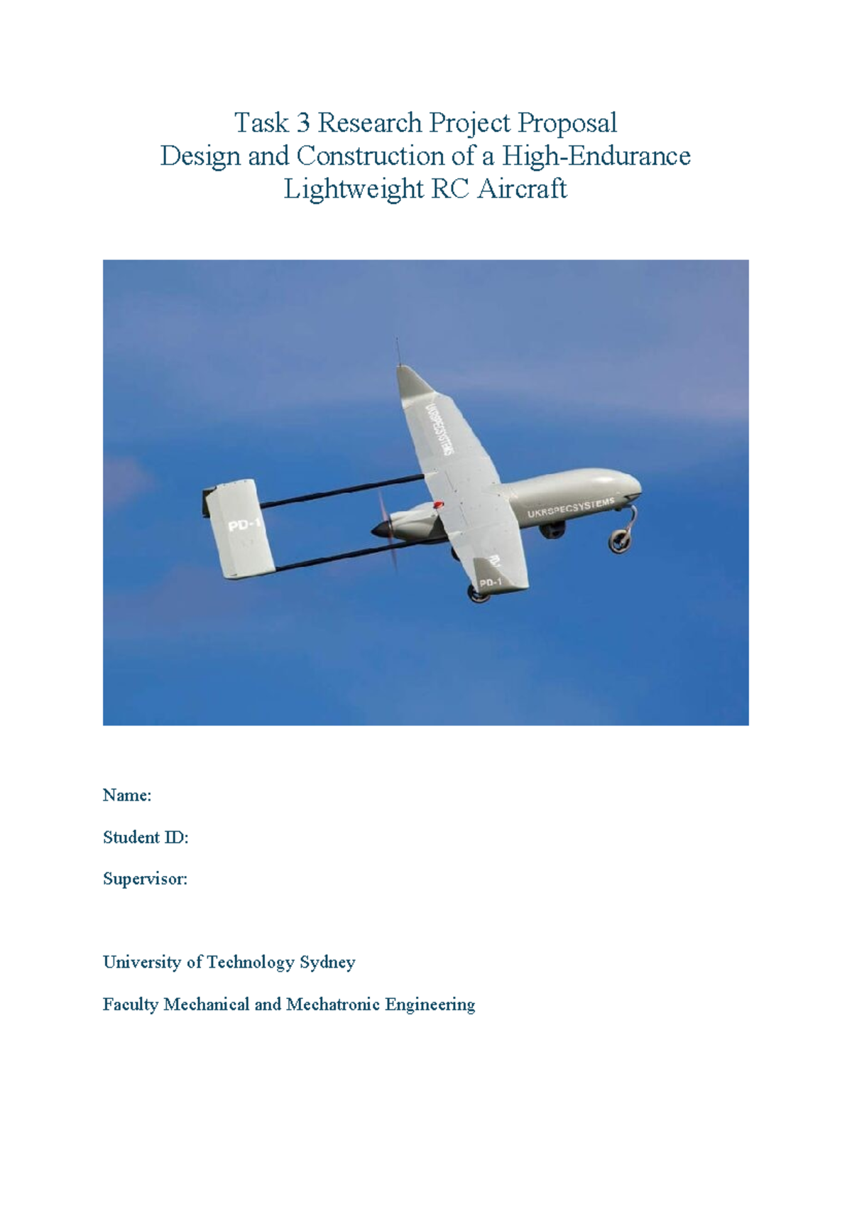Task 3 Proposal: Design & Construction of a Lightweight RC Aircraft ...