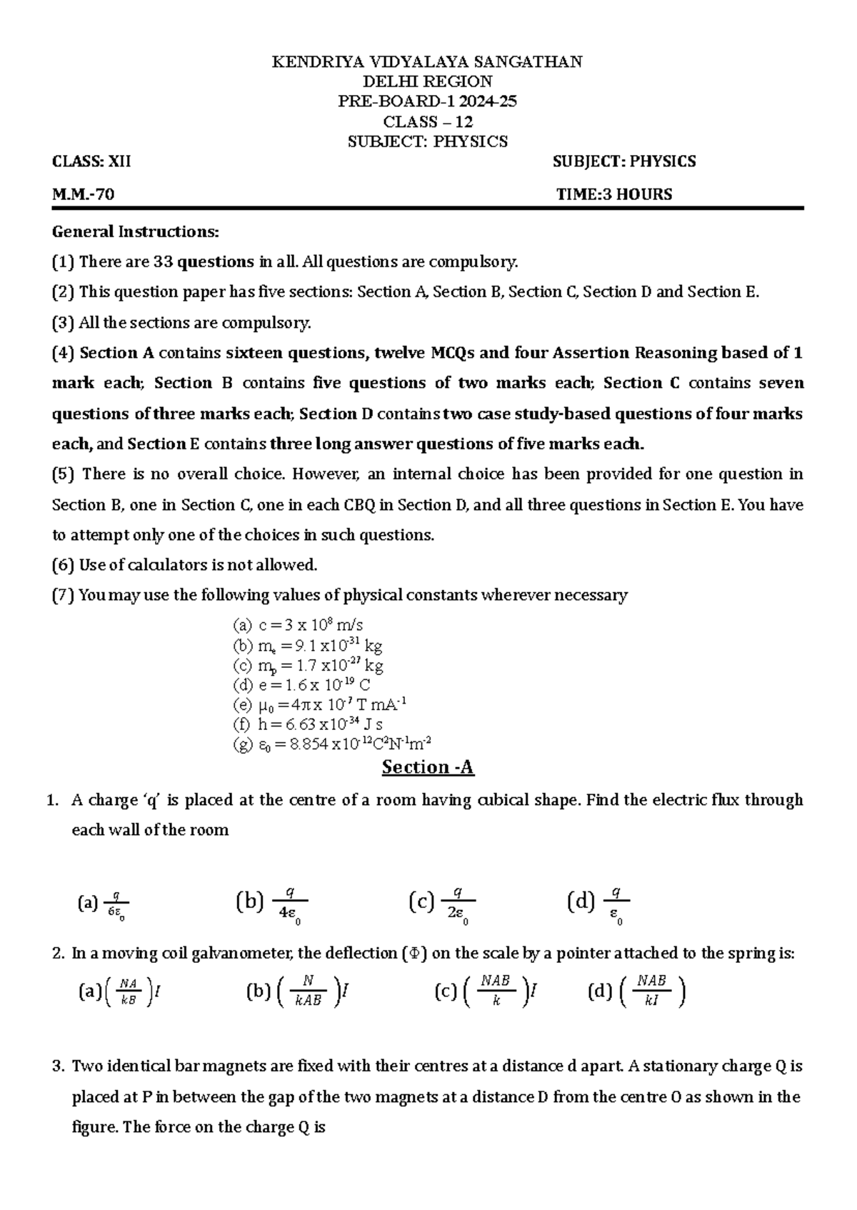 PB1 QP Physics XII Set 2 - Class 12 Physics Exam Paper - Studocu