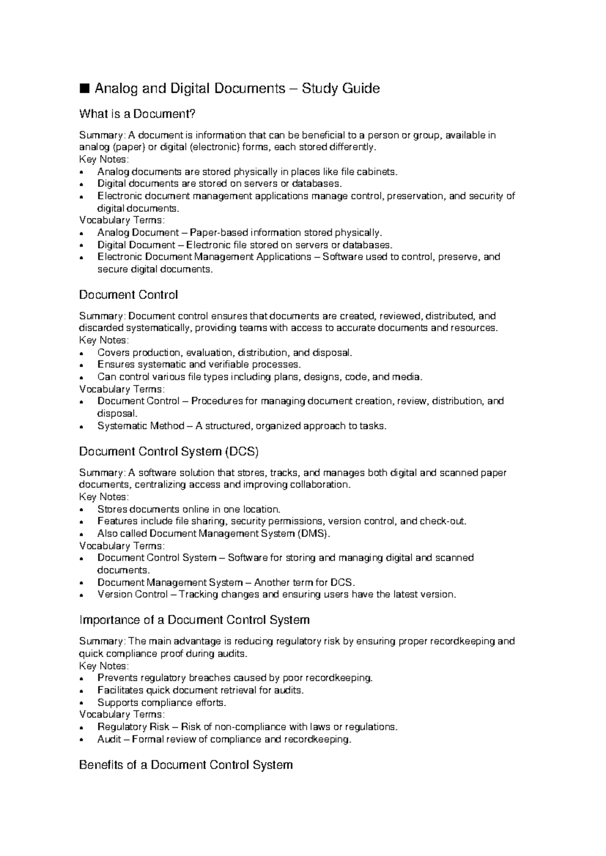 Analog and Digital Documents Study Guide (AD 101) - Studocu