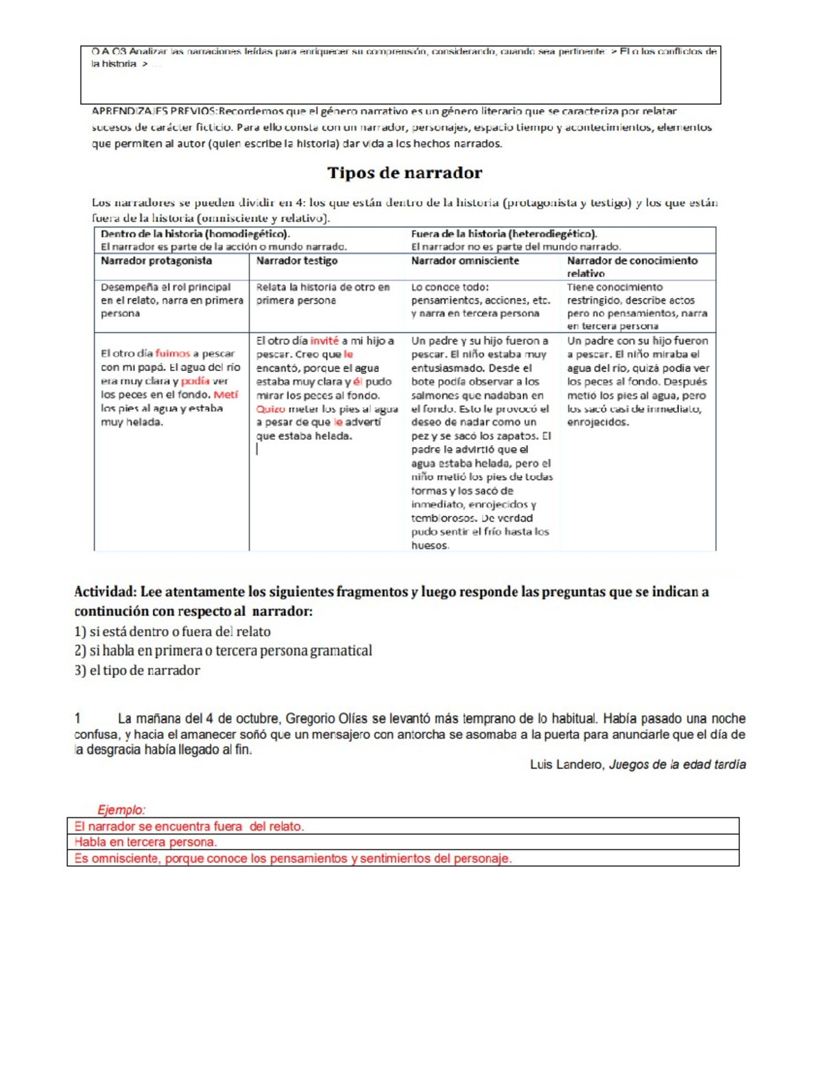 Tipos de Narradores en la Narrativa: Análisis y Ejemplos - Studocu