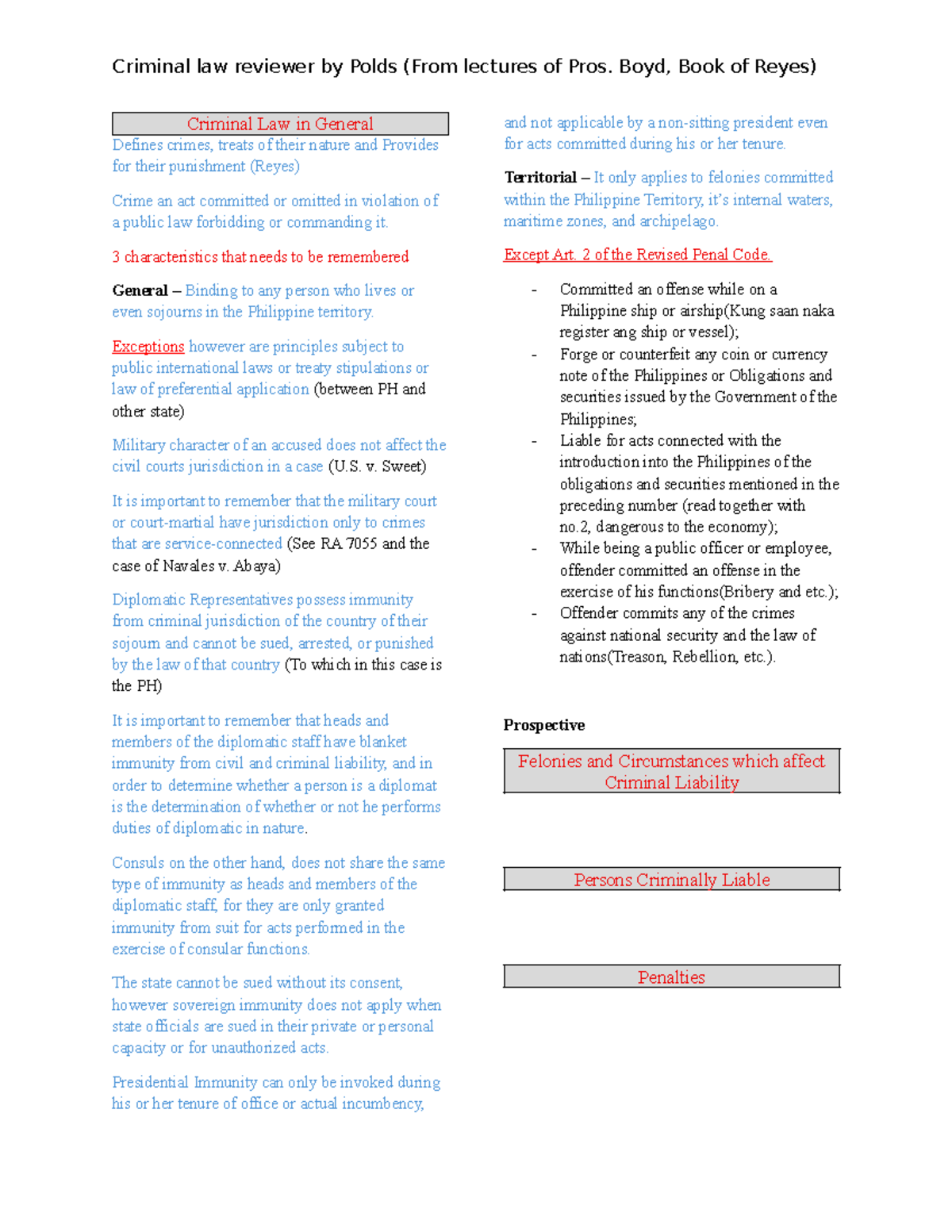 Criminal Law Reviewer (CL 101): Key Concepts and Principles - Studocu