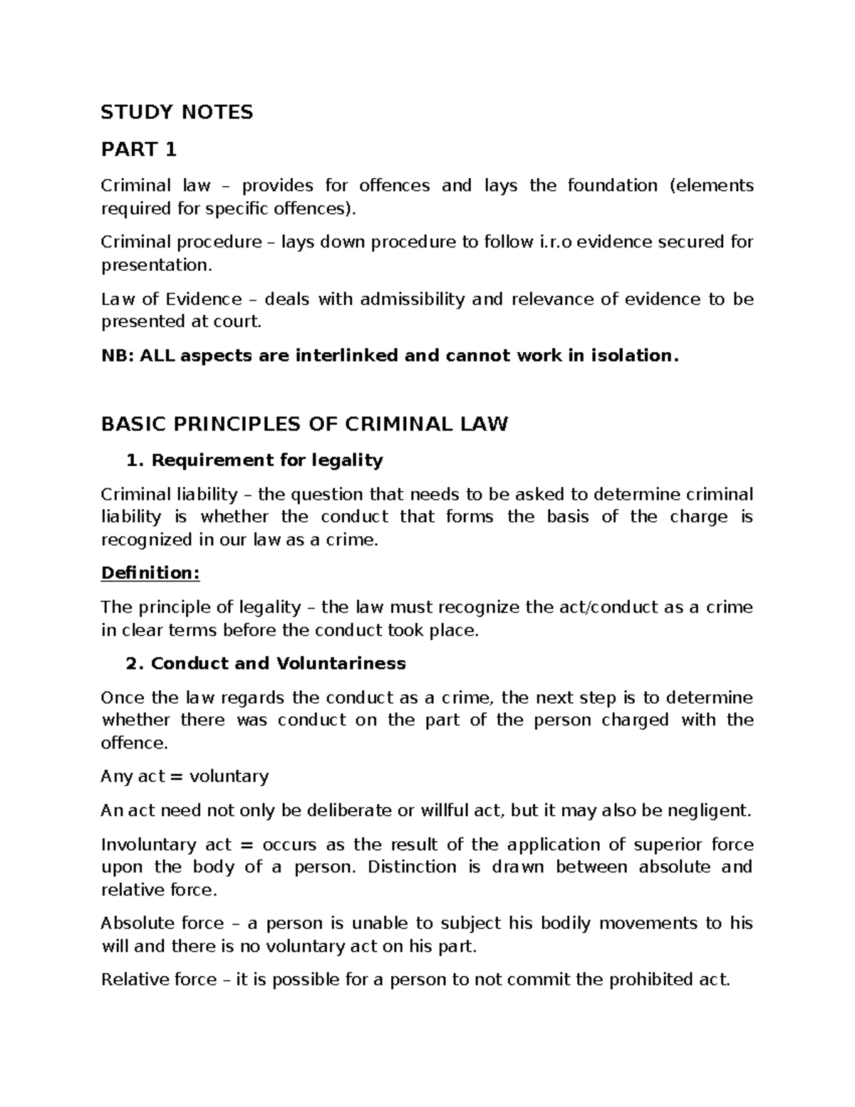 Criminal Law (CL101) Study Notes: Foundations & Principles - Studocu