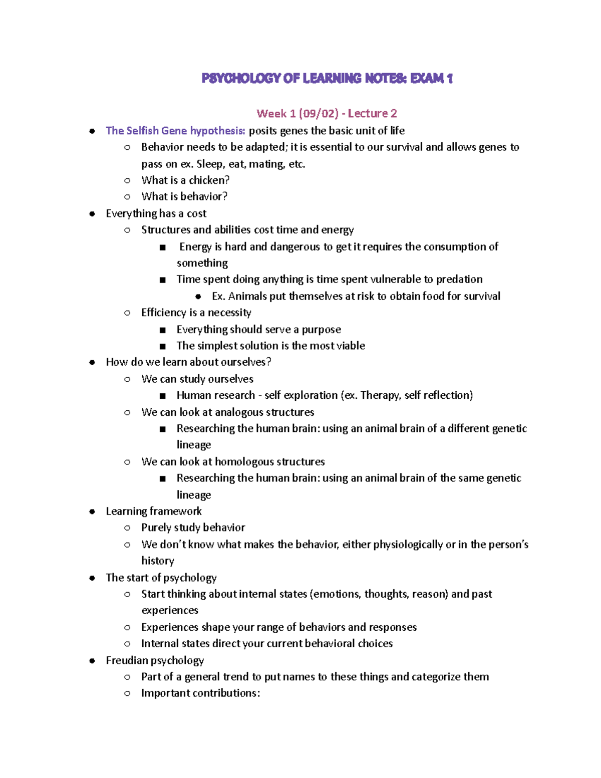 Psychology of Learning Notes: Exam 1 Overview & Key Theories - Studocu