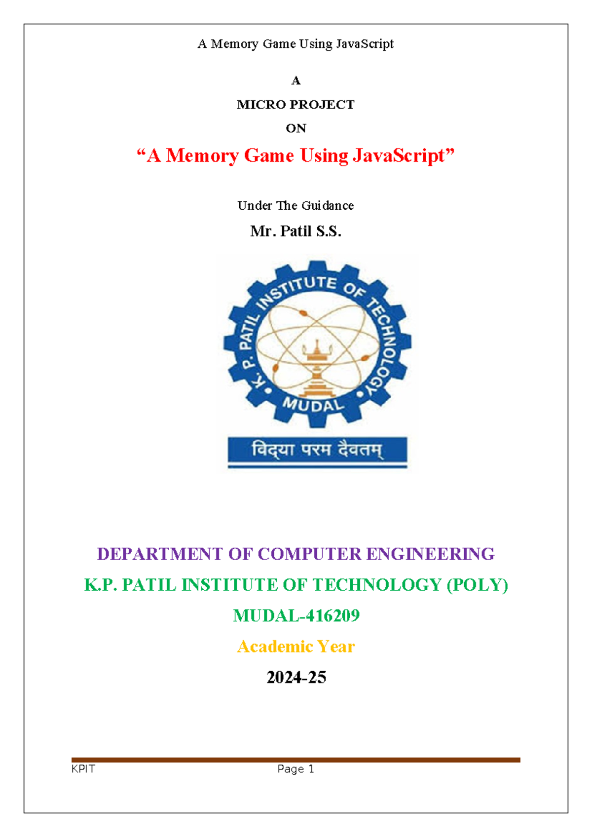 Javscript Proj - Study with me - A MICRO PROJECT ON “A Memory Game ...