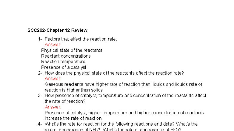 SCC202 - Chapter 12 Review: Factors Affecting Reaction Rates - Studocu