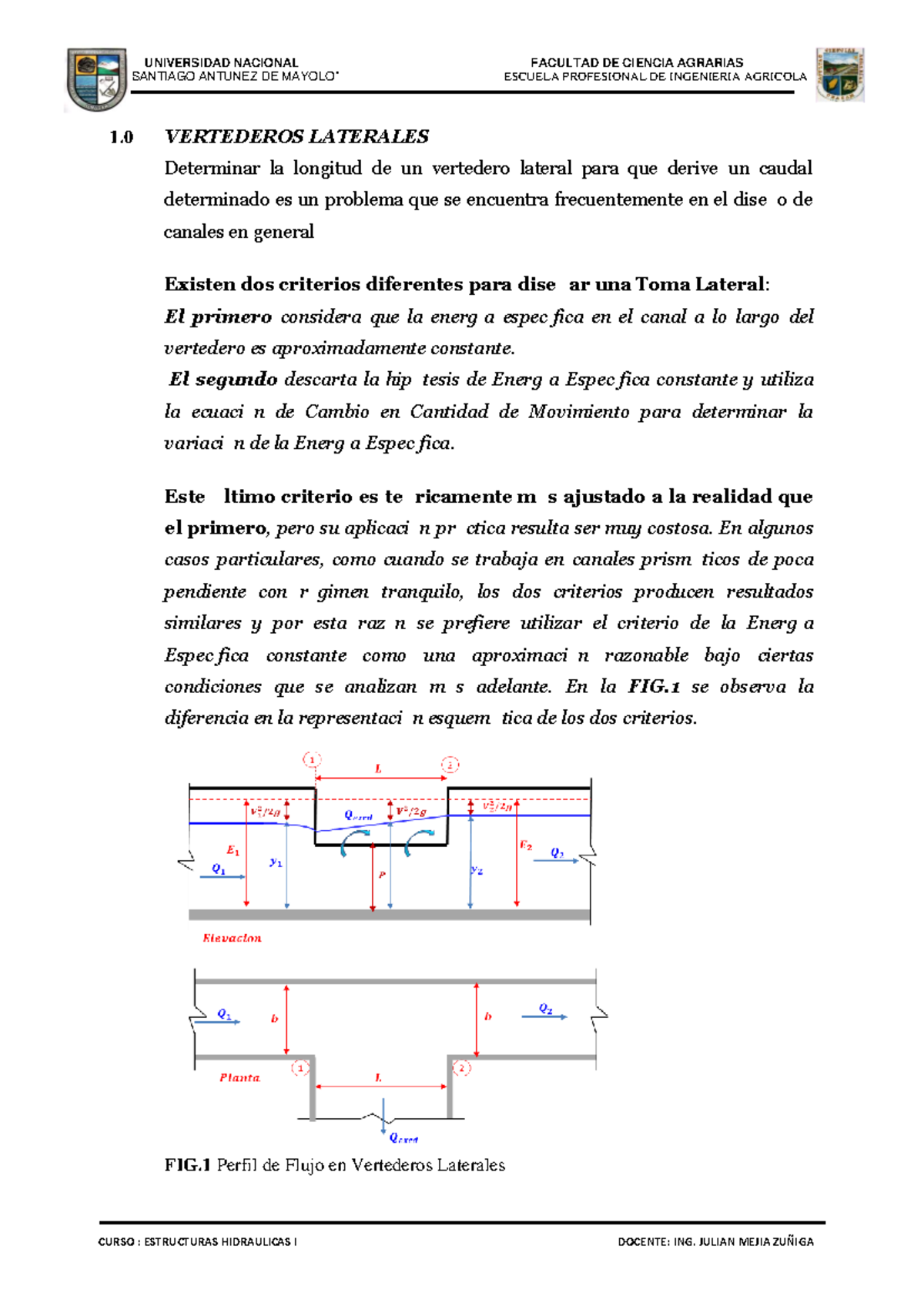 Diseño de Vertedero Lateral según Método DI Marchi 240715 - Studocu