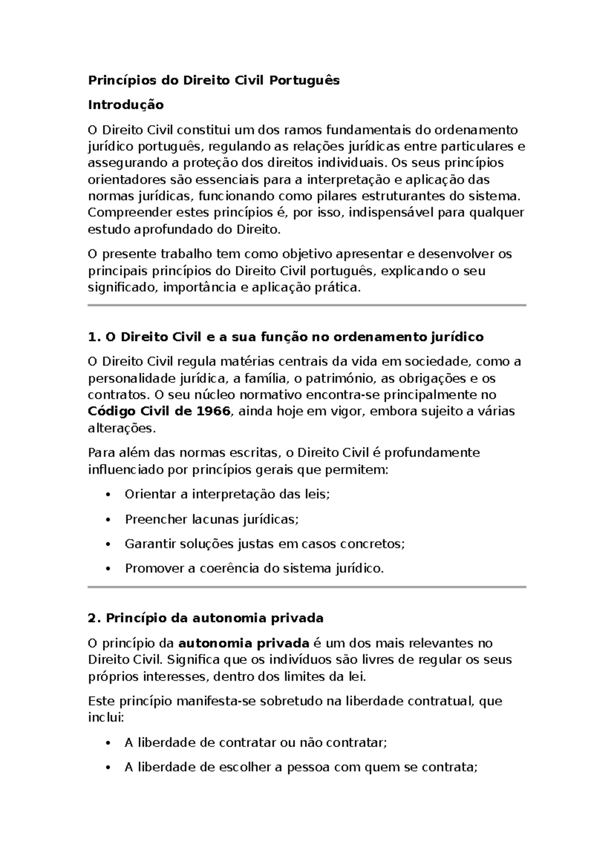 Princípios do Direito Civil Português: Estrutura e Importância - Studocu