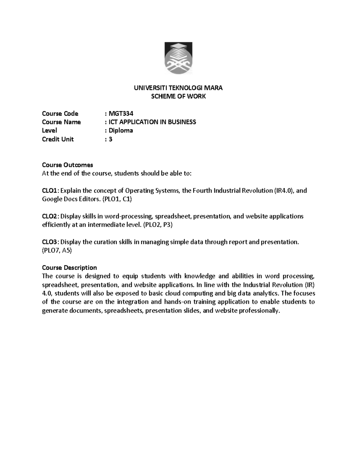 MGT334 - Lesson Plan for ICT Application in Business Course - Studocu