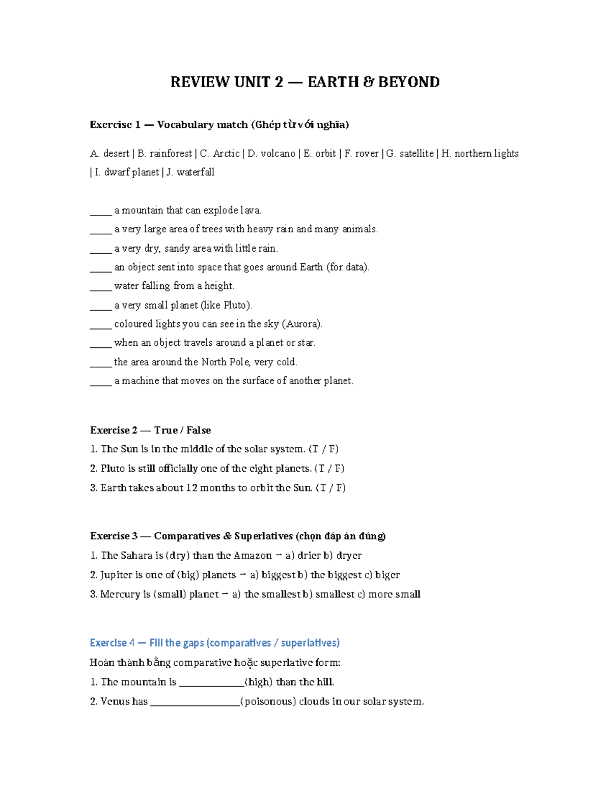 Unit 2 Review: Earth Beyond Vocabulary & Exercises (GE4) - Studocu