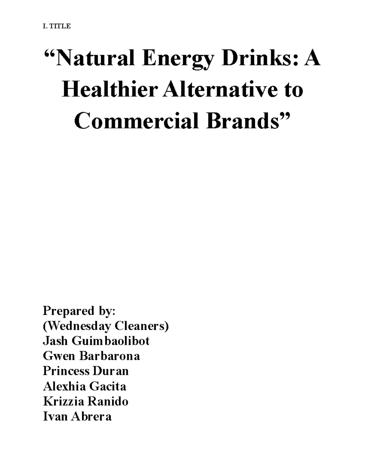 Investigatory Project: Natural vs. Commercial Energy Drinks - Studocu