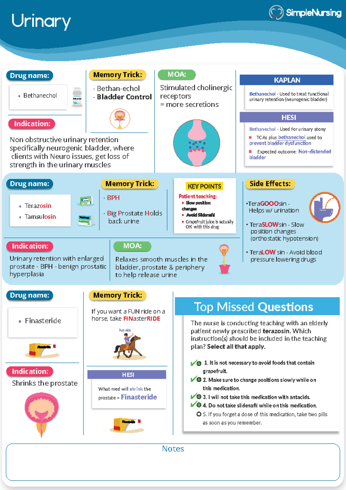 Urinary - Cheat sheet cards-Pharmacology - Urinary Top Missed Questions ...