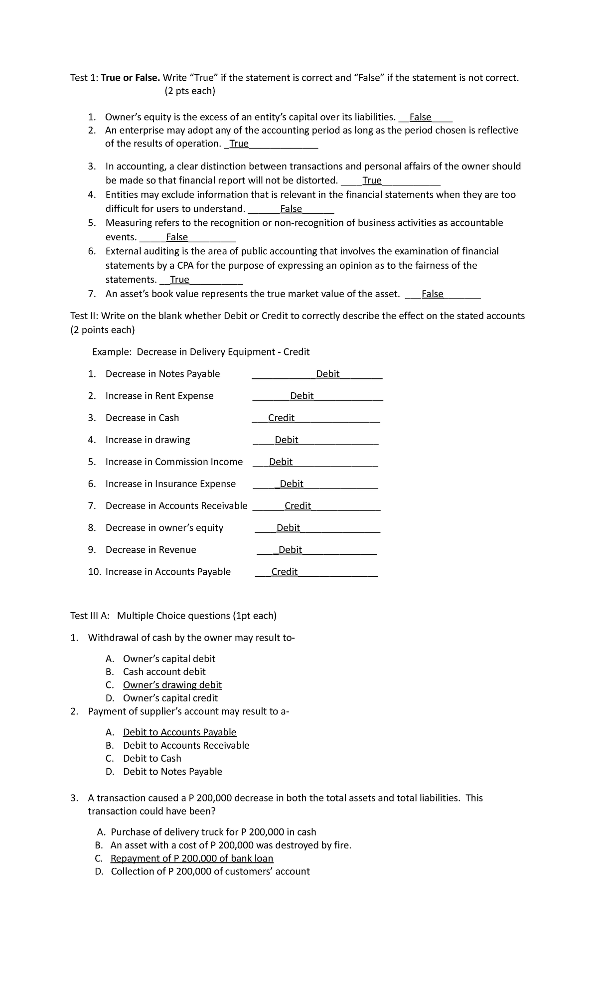 Financial Accounting and Reporting 1 Quiz - Test 1: True or False ...