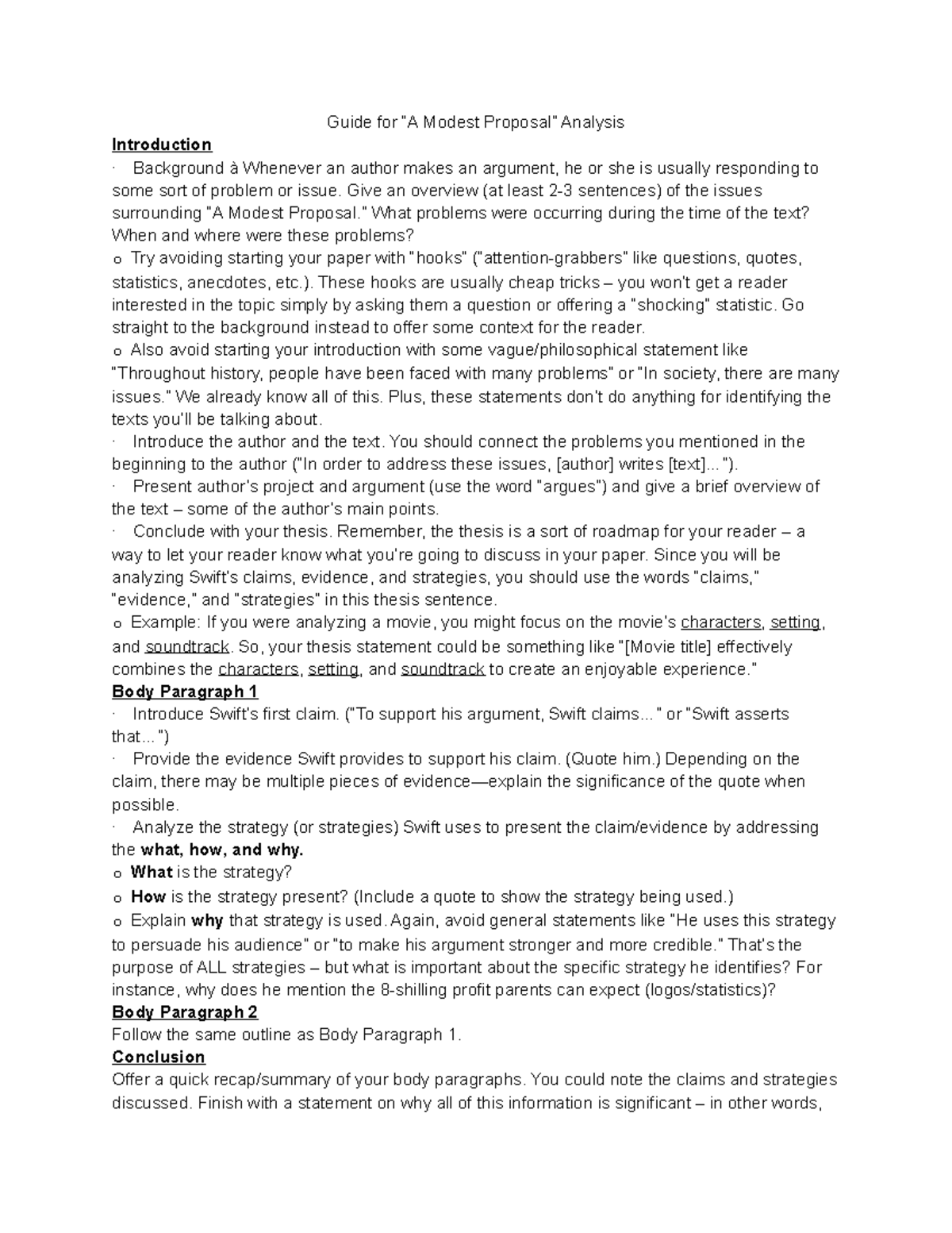 Guide for “A Modest Proposal” Analysis - Guide for “A Modest Proposal ...