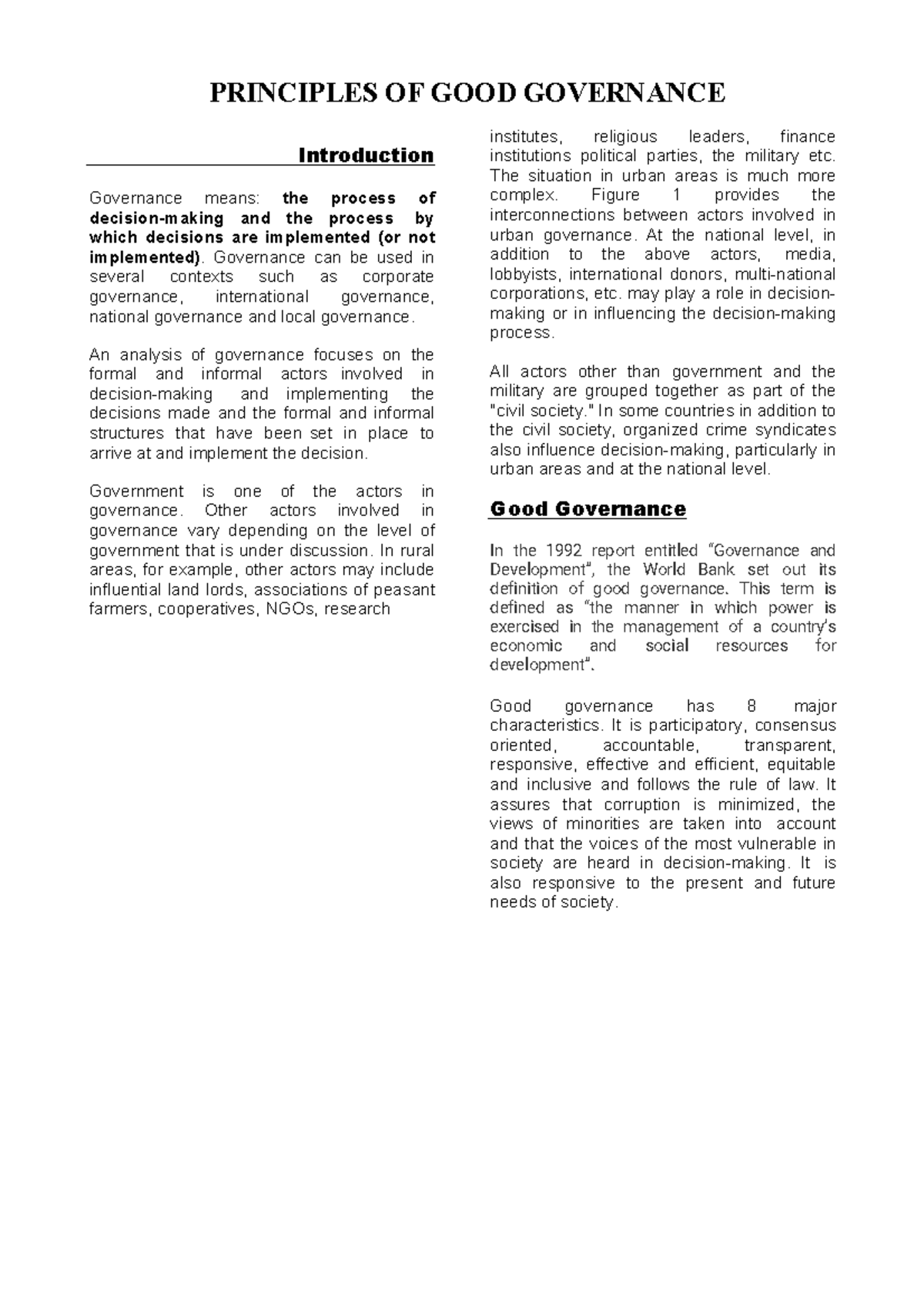 Principles of good development - PRINCIPLES OF GOOD GOVERNANCE ...