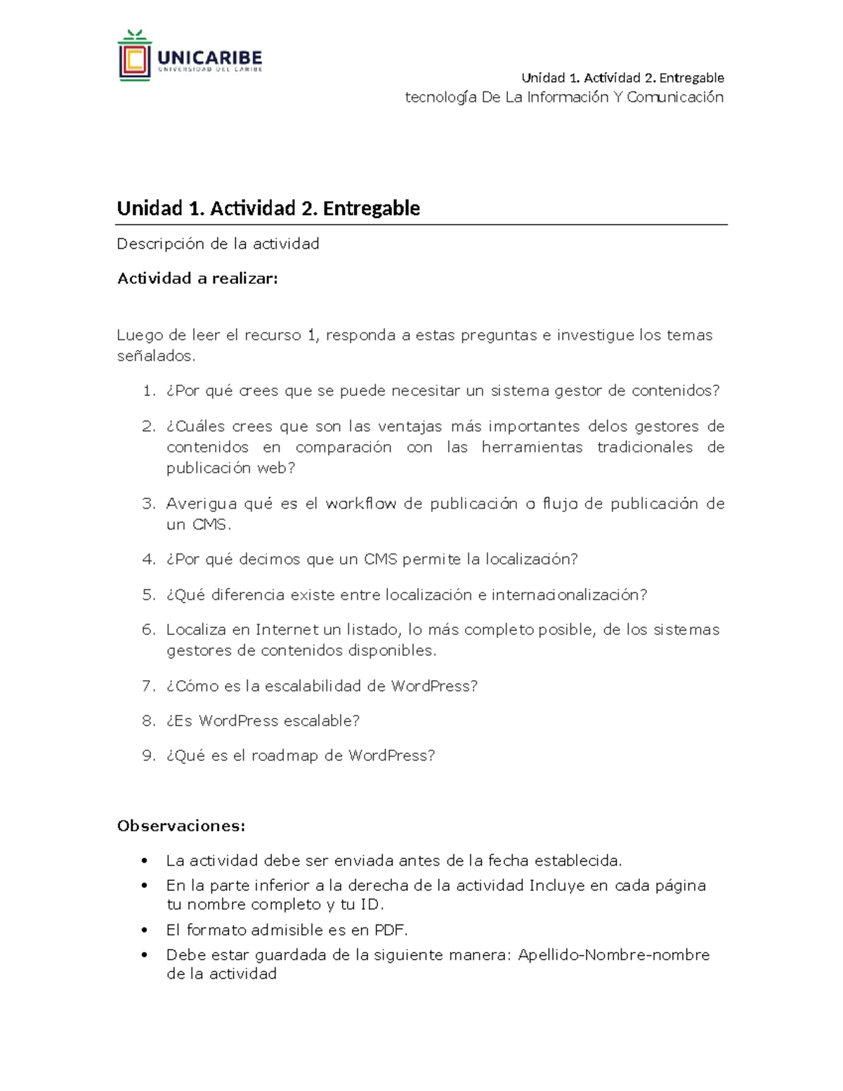 Unidad 1: Actividad 2 - Entregable sobre CMS y Publicación Web - Studocu