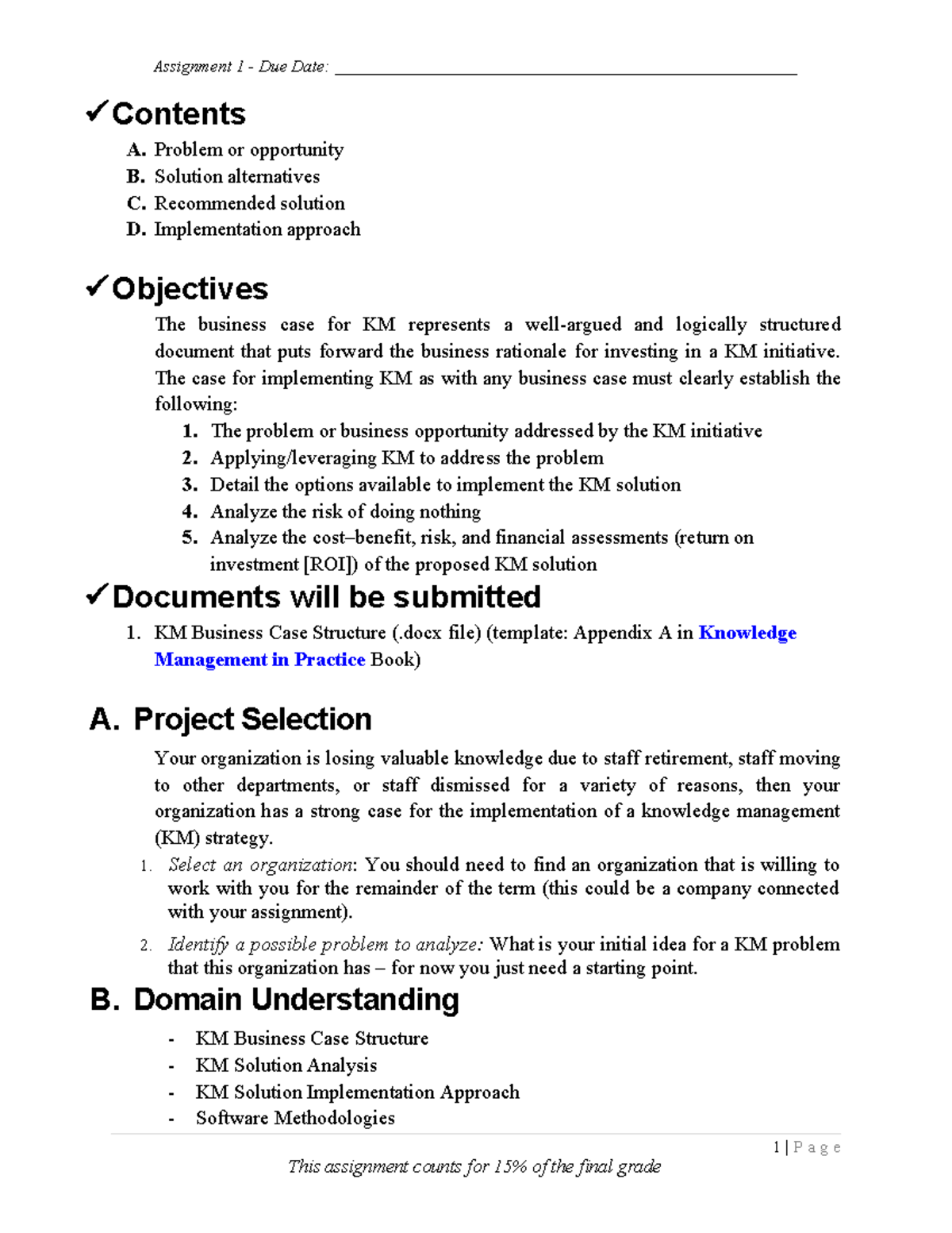 KM Business Case Analysis: Assignment 1 Overview (2026) - Studocu