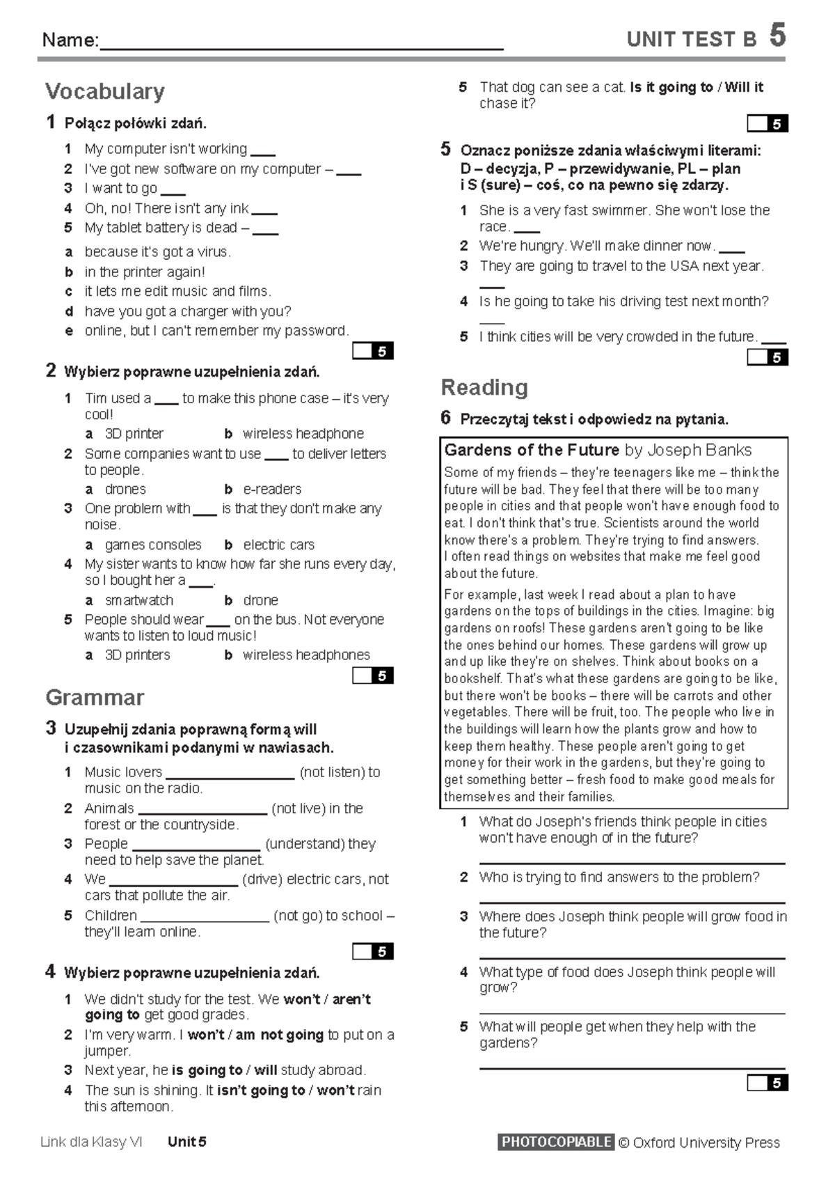 790340467 Link L6 U5 Unit Test B: Vocabulary, Grammar & Reading - Studocu