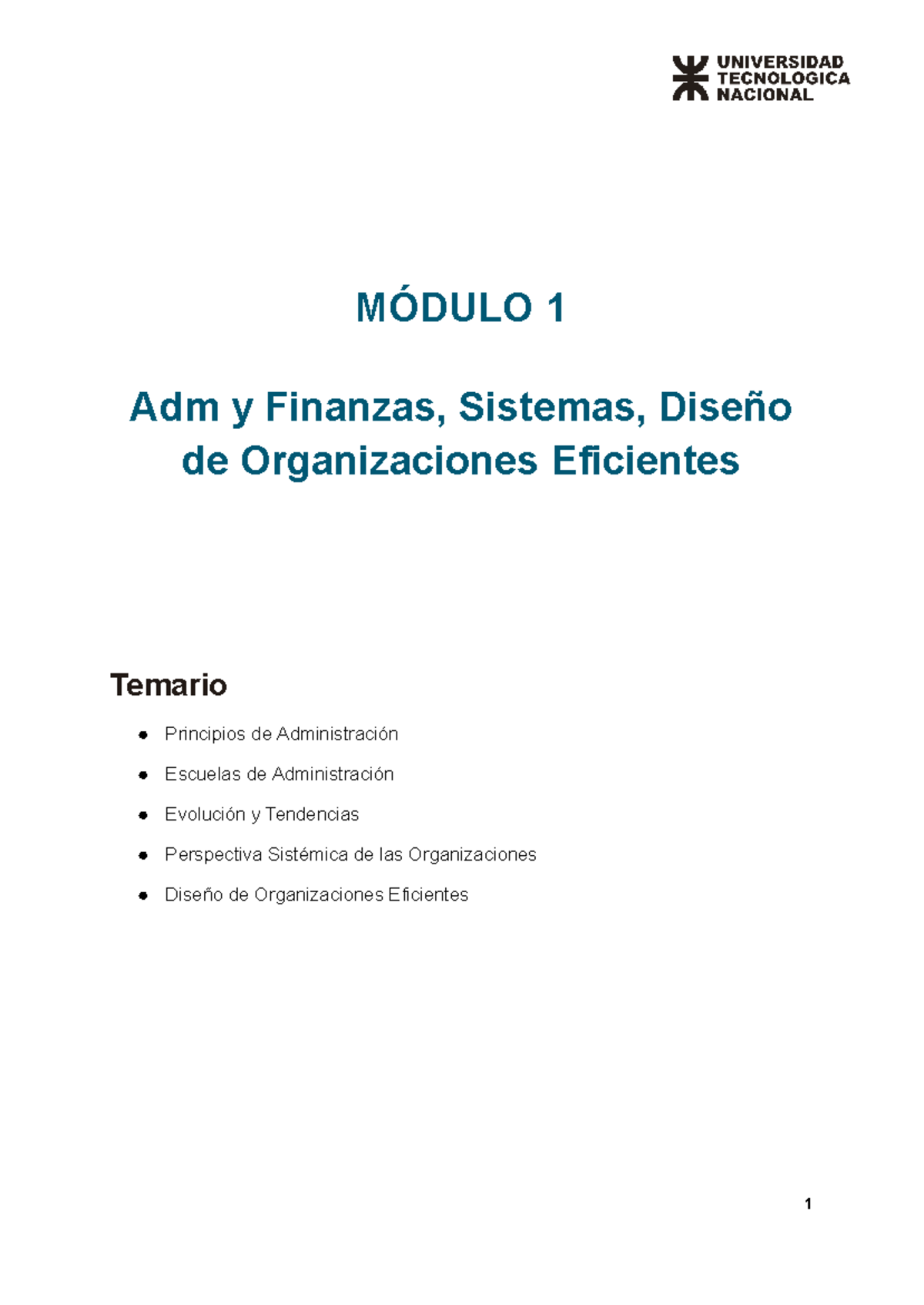Módulo 1: Adm y Finanzas - Diseño de Organizaciones Eficientes TUGA ...