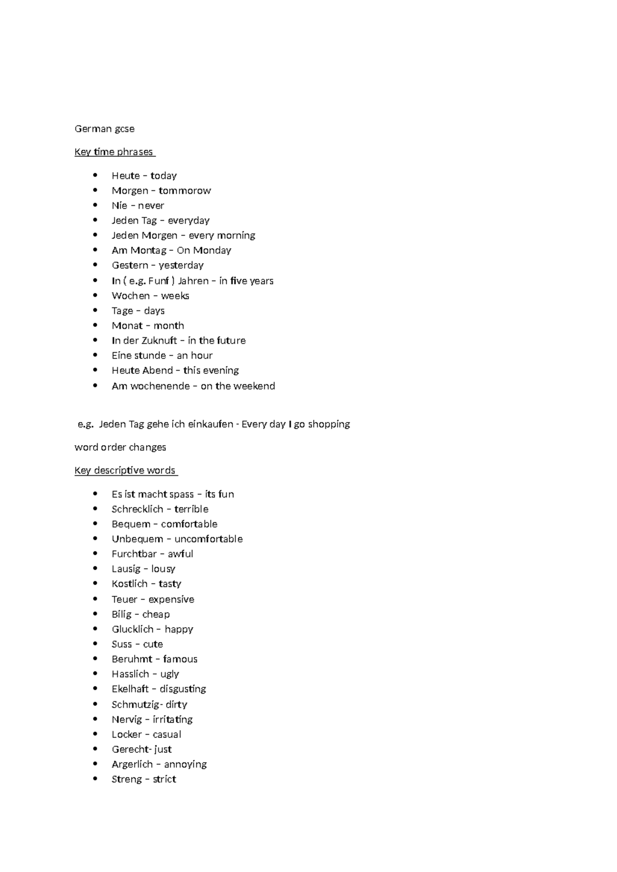 German GCSE Revision: Key Phrases and Vocabulary for Success - Studocu