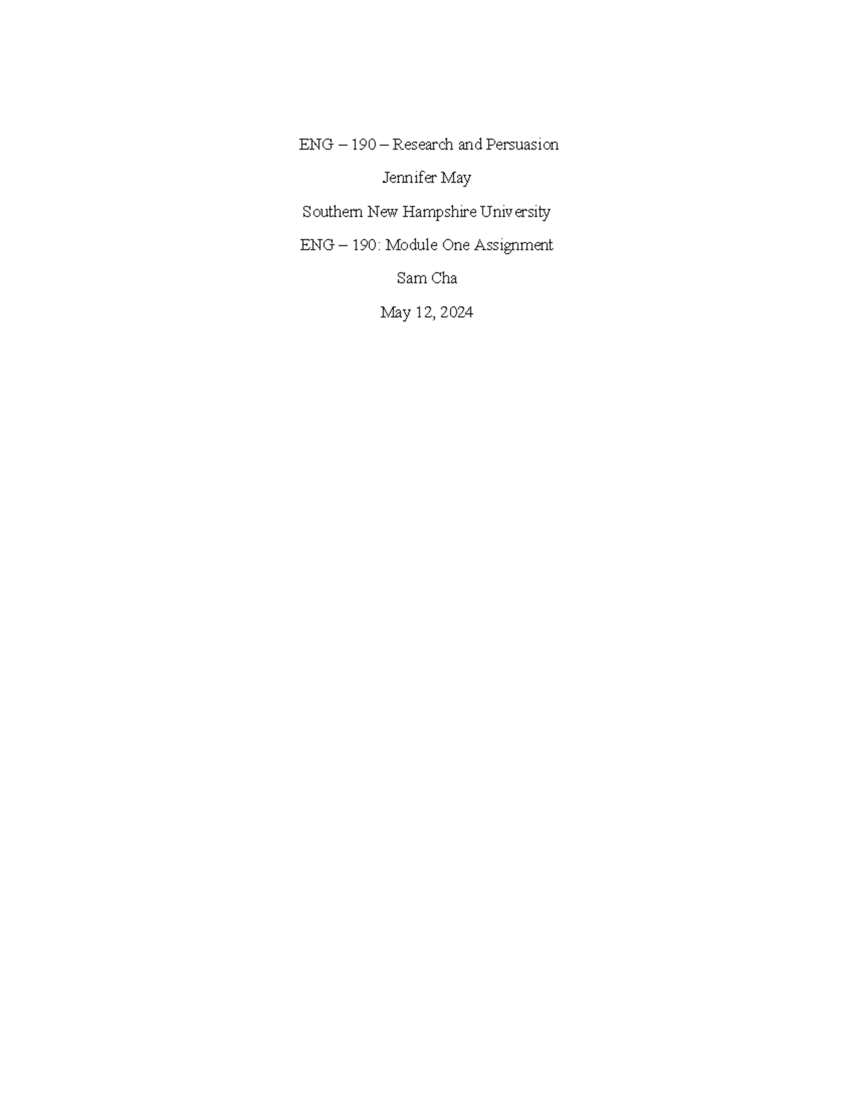 ENG190 Module One Assignment: Research and Persuasion Insights - Studocu