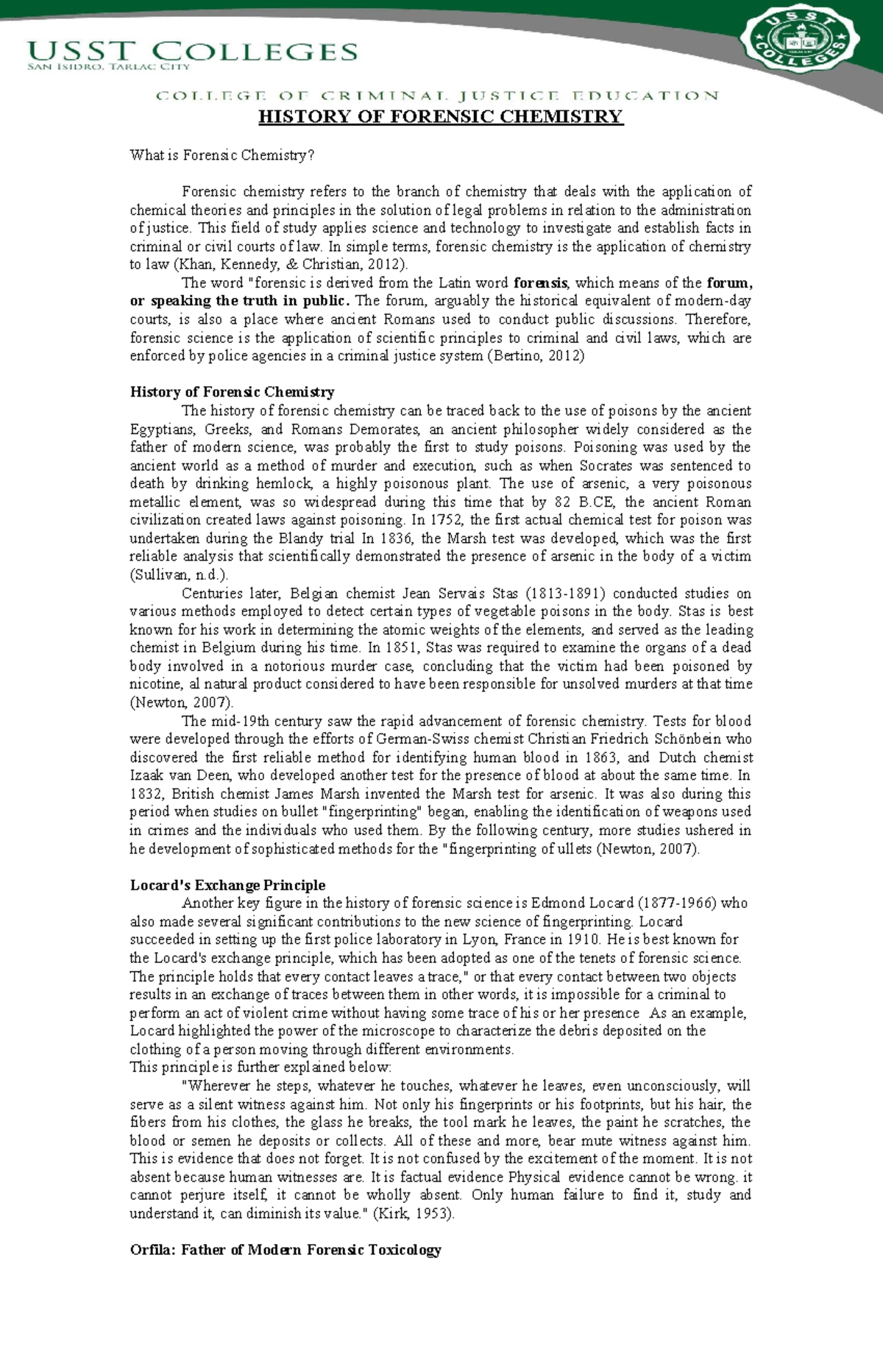 Forensic Chemistry Overview - Forensic 3 Course Notes - Studocu