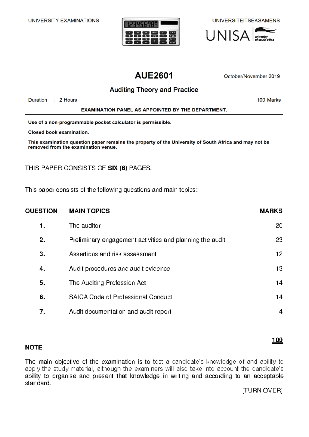 Exam paper Oct Nov 2019 - THIS PAPER CONSISTS OF SIX (6) PAGES. This ...