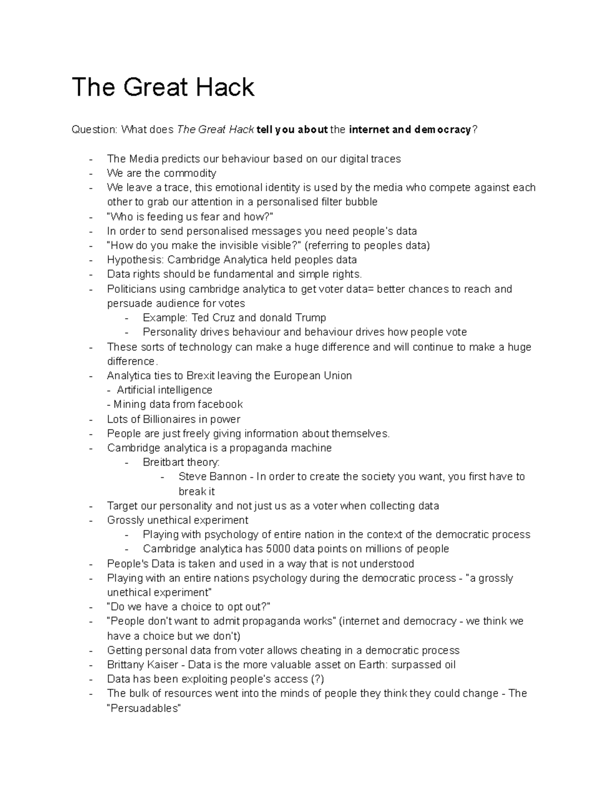 The great hack notes - The Great Hack Question: What does The Great ...