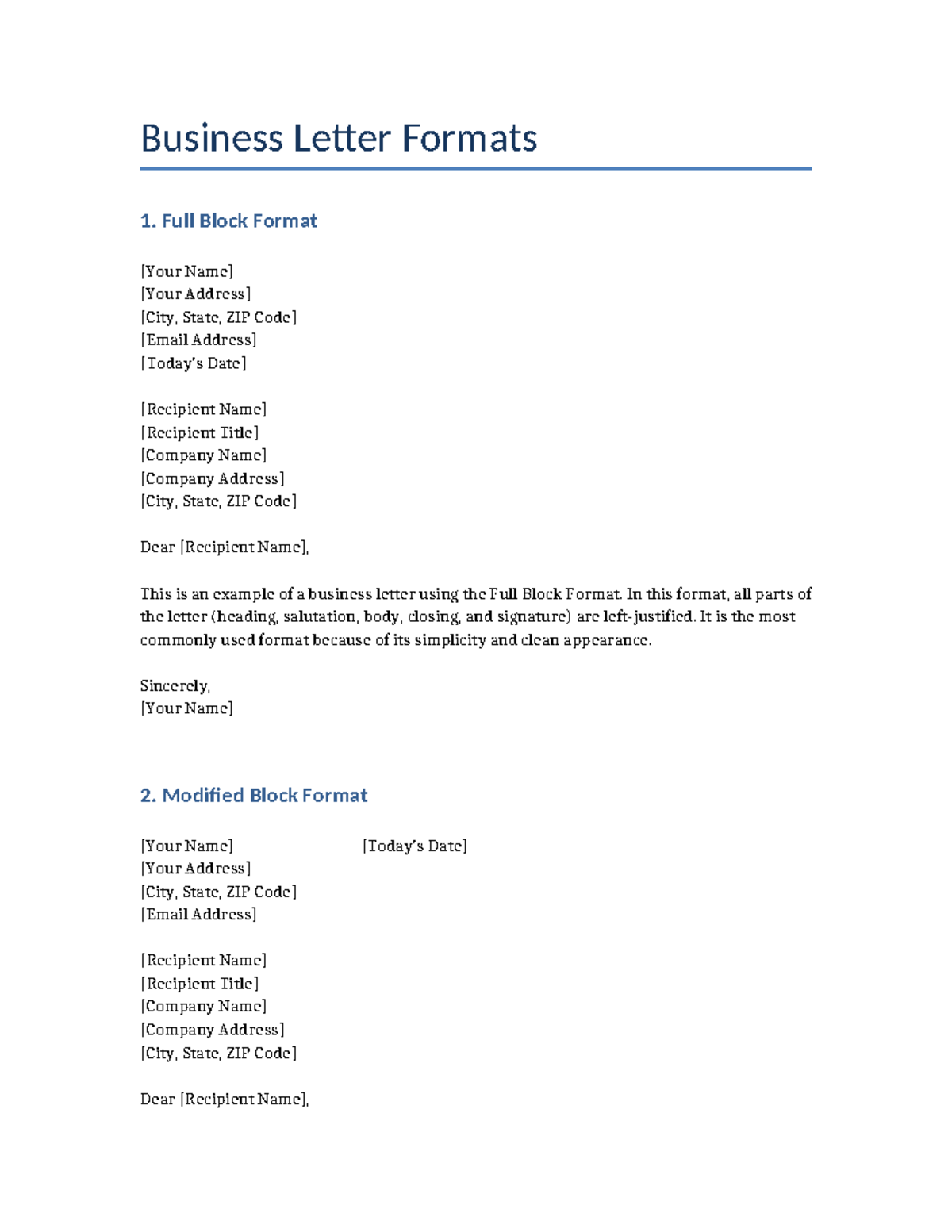 Modified Block Business Letter Format