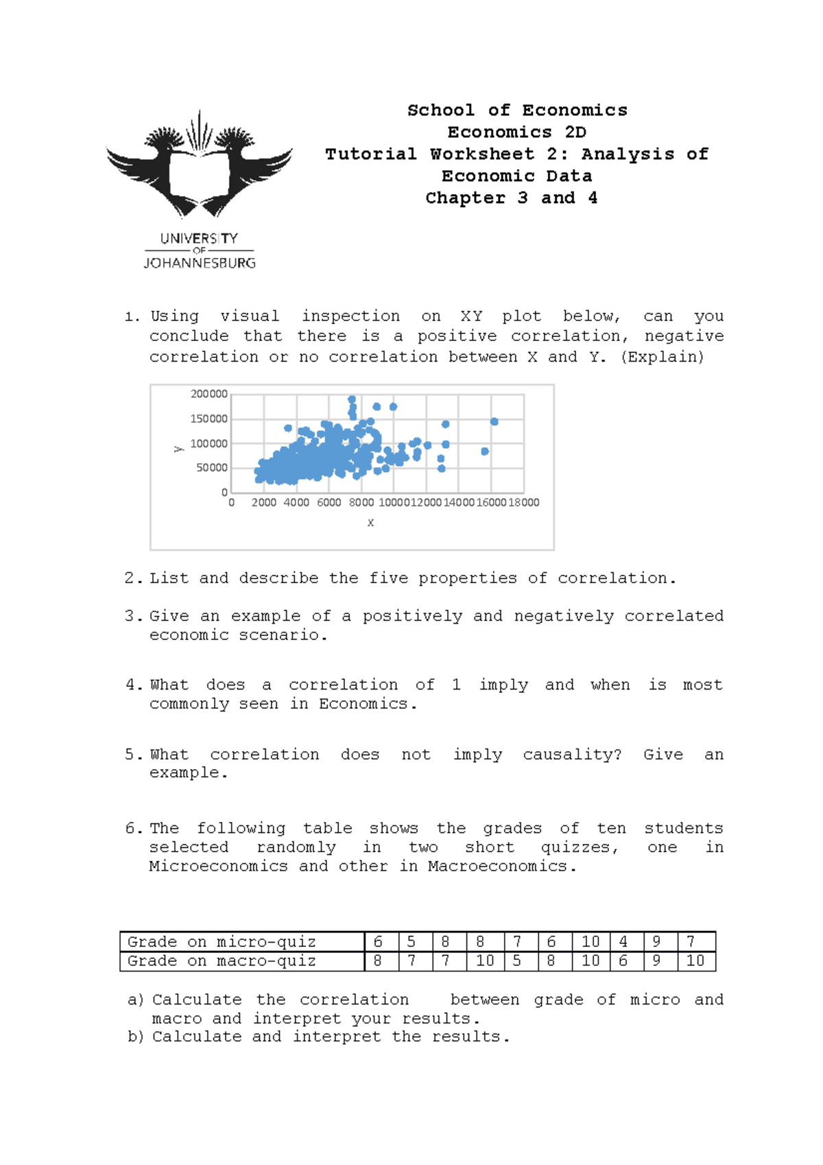 Tutorial Worksheet 2: Economic Data Analysis for Chapters 3 & 4 - Econ ...