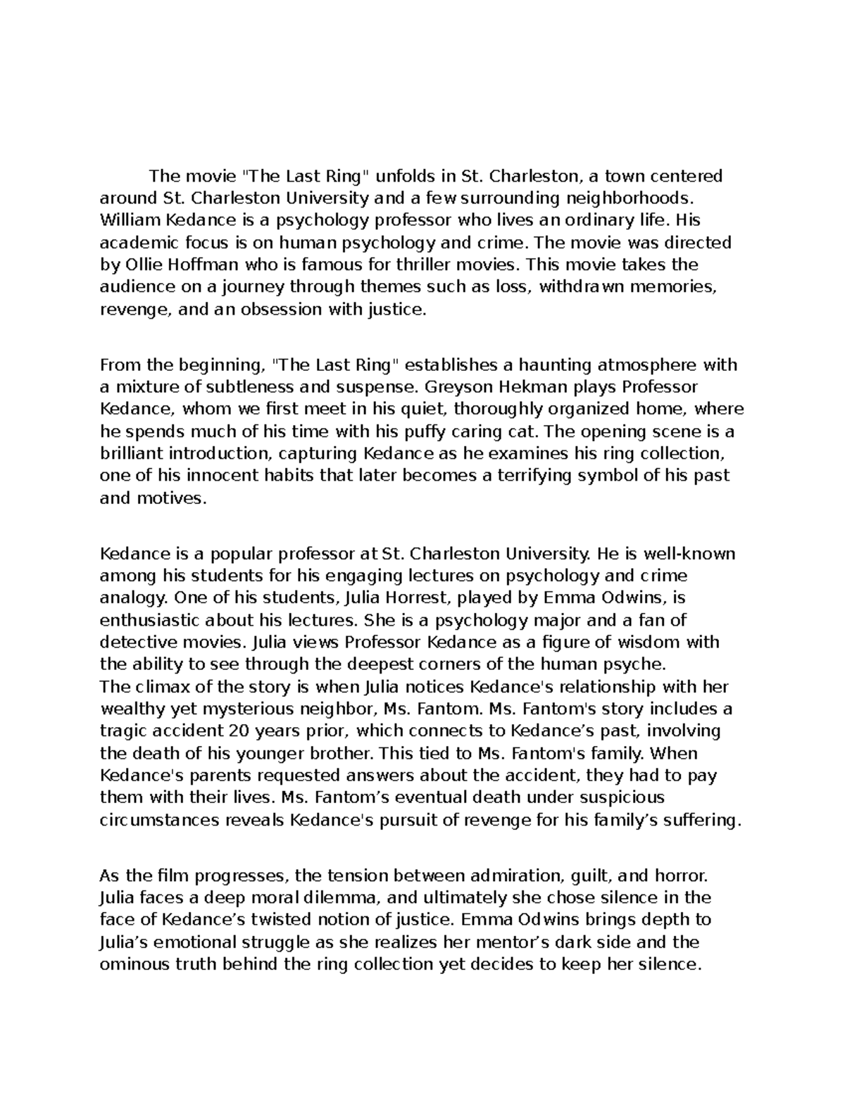 Film Criticism - It is about a narration - The movie "The Last Ring ...