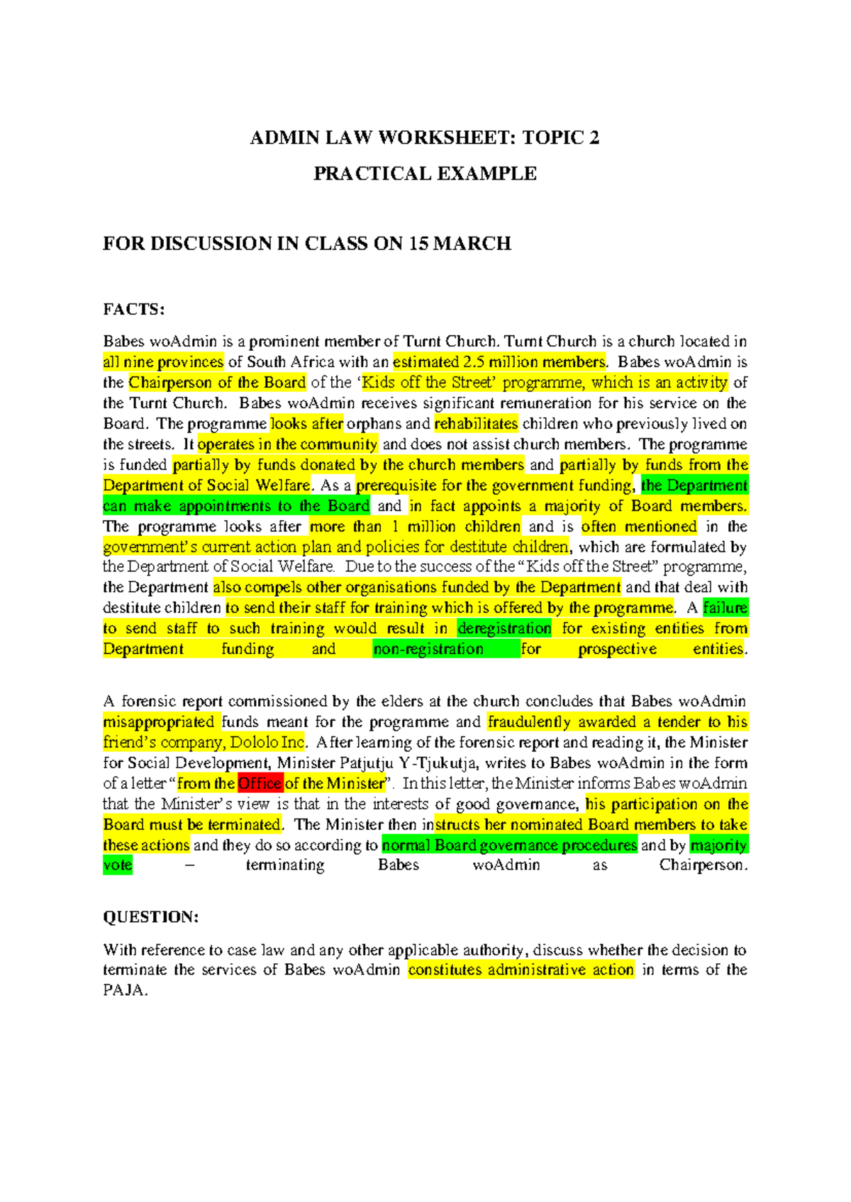 Worksheet Topic 2 - ADMIN LAW WORKSHEET: TOPIC 2 PRACTICAL EXAMPLE FOR ...