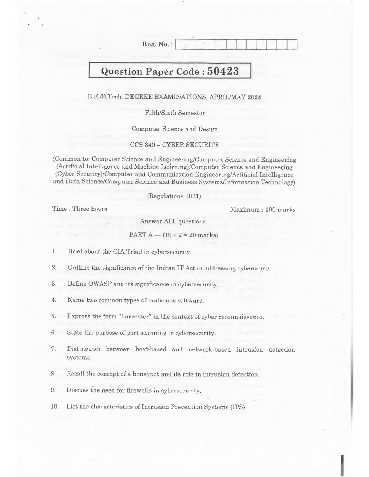 CCS 340 Final Exam Question Paper - Cyber Security 2024 - Studocu