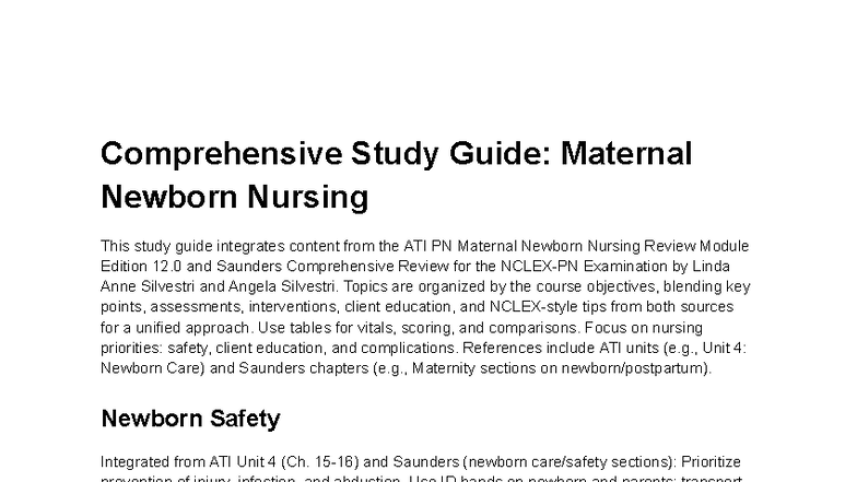 Comprehensive Study Guide: PN Program Maternal Newborn Nursing - Studocu