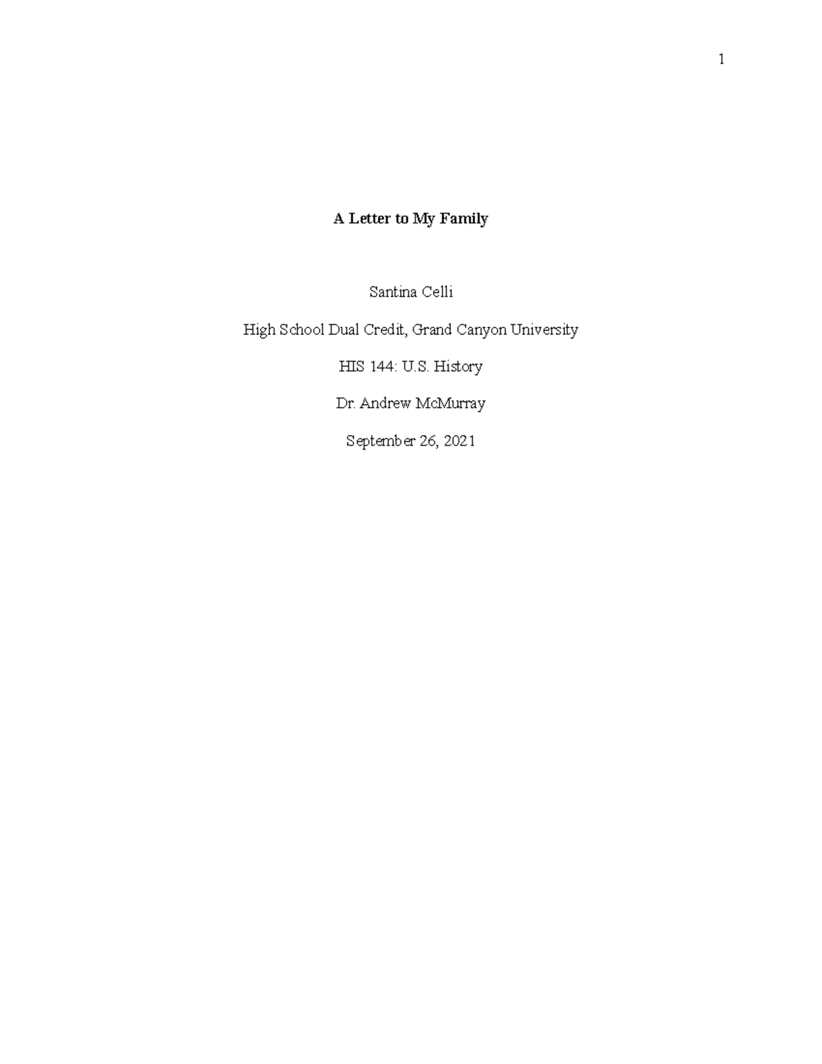 A Letter to My Family - This is the first assignment of the year. - A ...