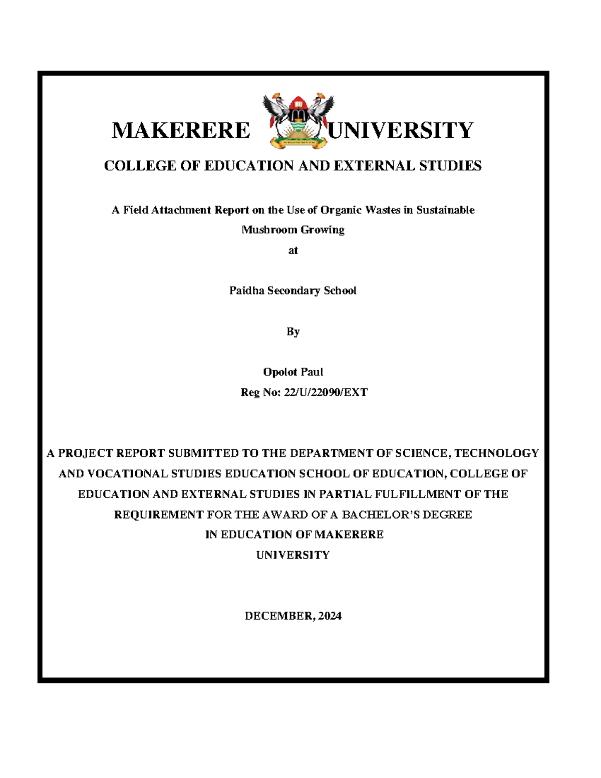 internship report - MAKERERE UNIVERSITY COLLEGE OF EDUCATION AND ...