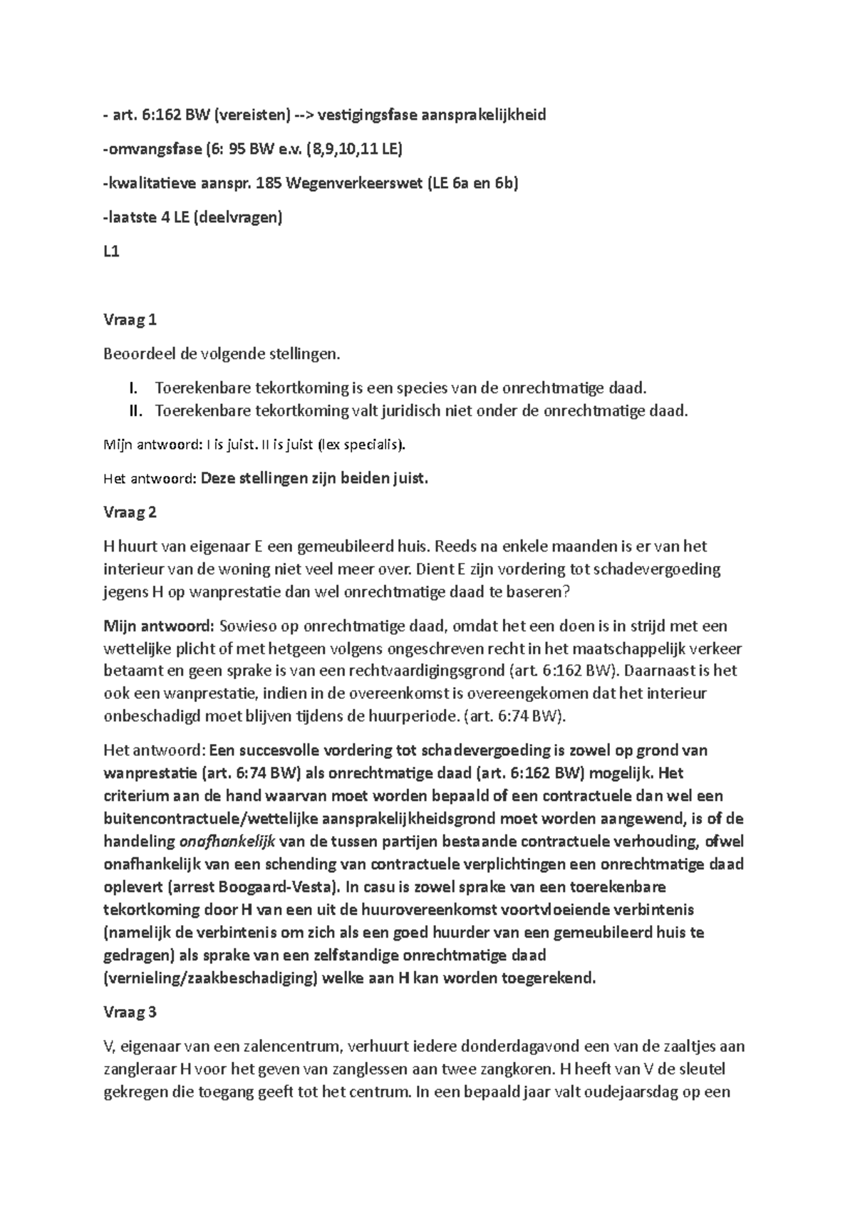 Leereenheden over Aansprakelijkheid - Analyse en Casusvragen - Studeersnel