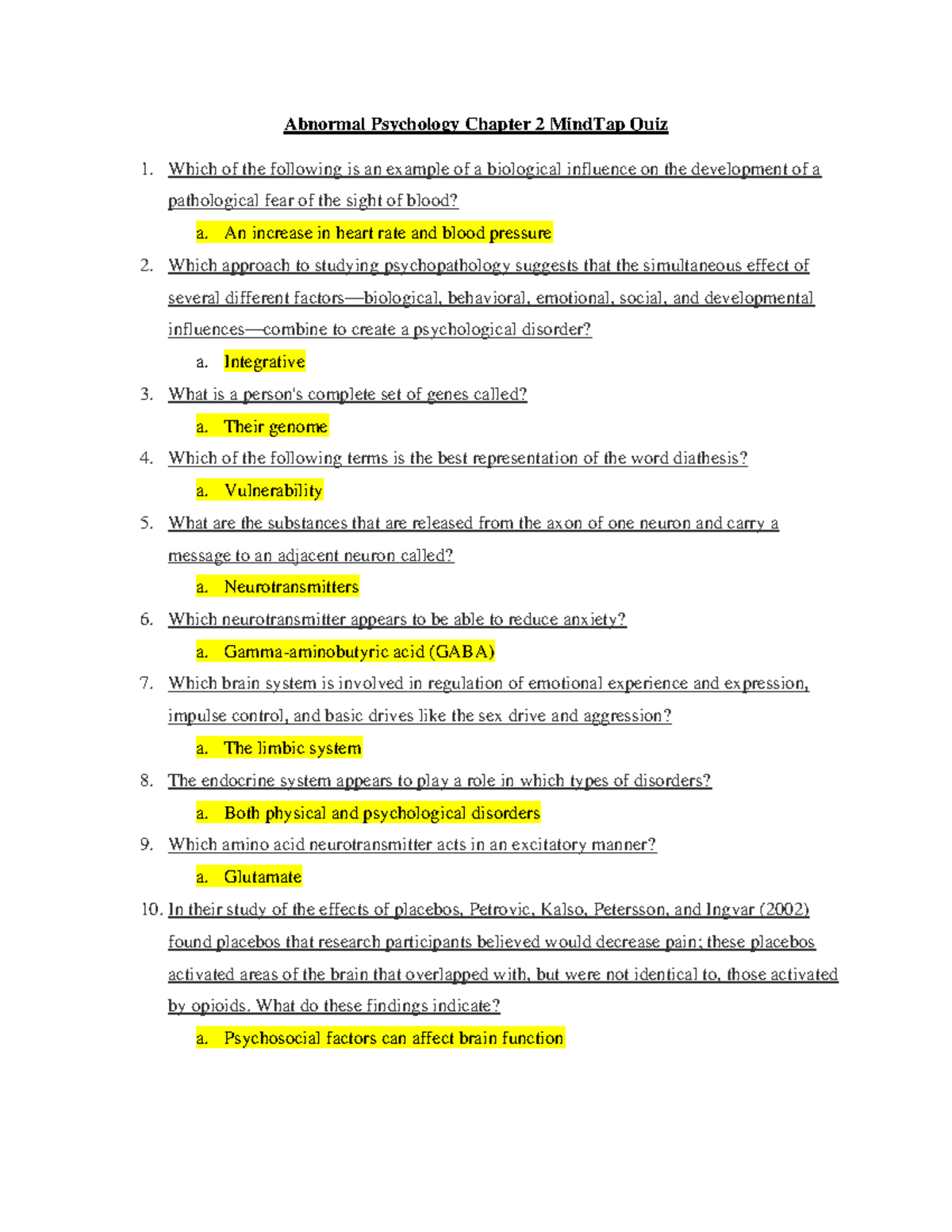 PSYC276-Chapter 2: Abnormal Psychology MindTap Quiz - Studocu