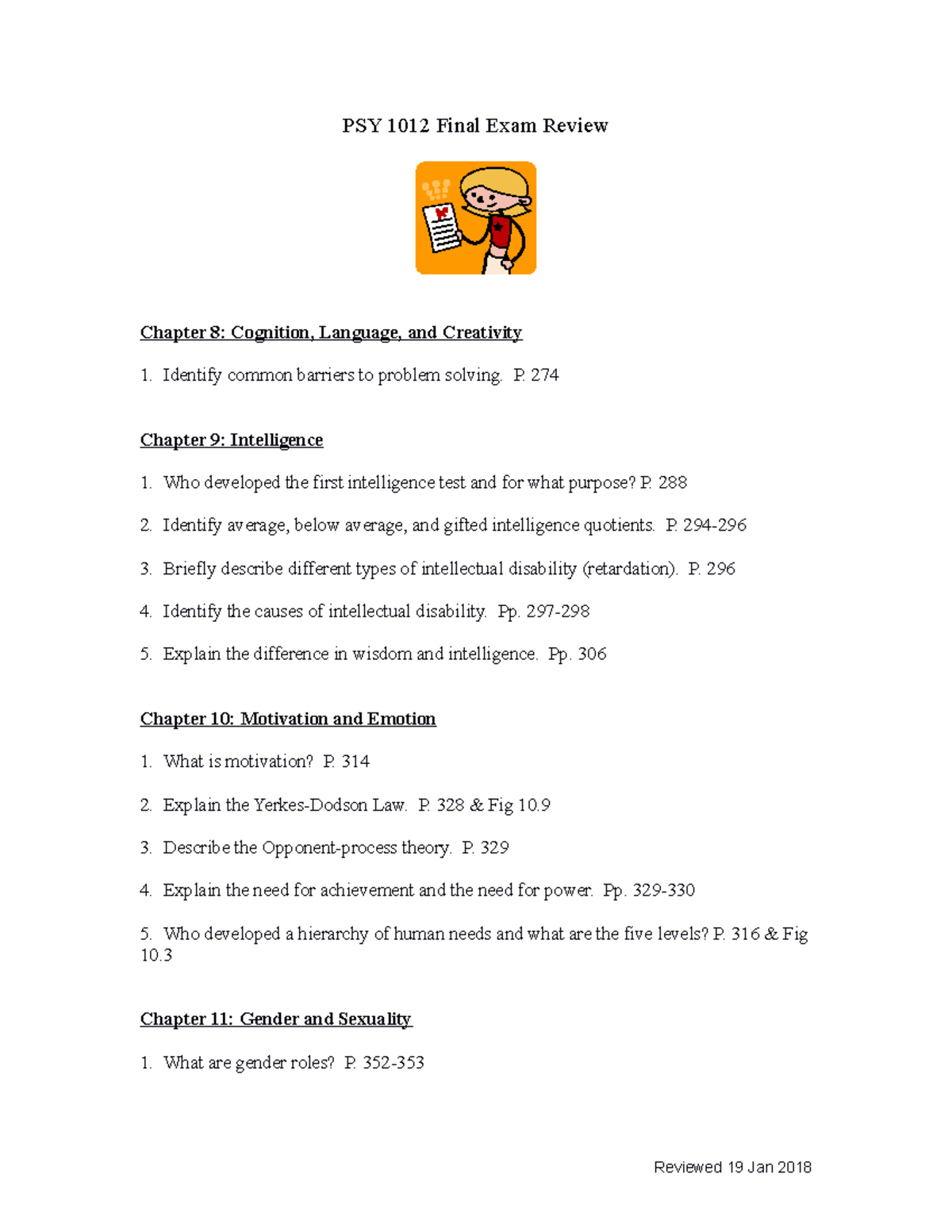 PSY 1012 Final Exam Study Guide: Key Concepts & Questions - Studocu