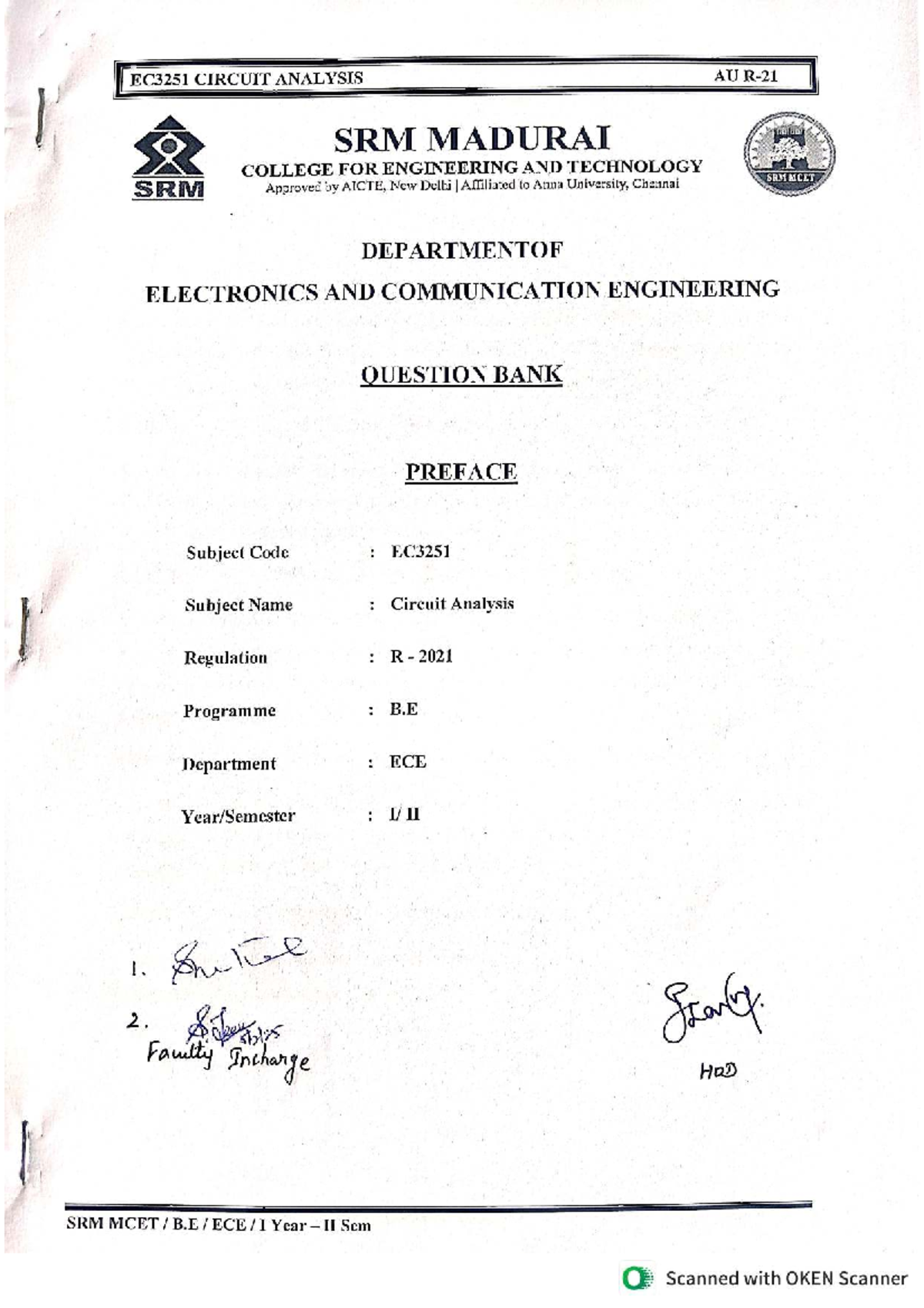 EC3251 Circuit Analysis Question Bank for B.E ECE I Year II Sem - Studocu
