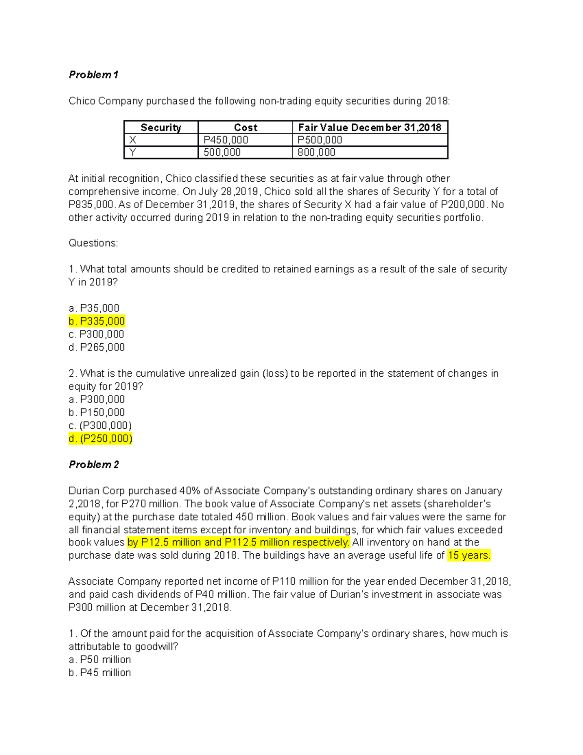 Quiz on Investments: Answer Key for Problems 1-6 - Studocu