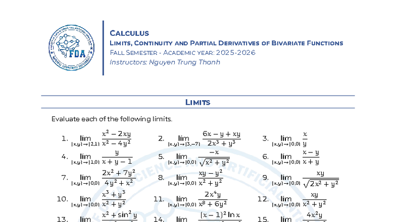 Calculus (MATH 101) - Limits, Continuity & Partial Derivatives Notes ...