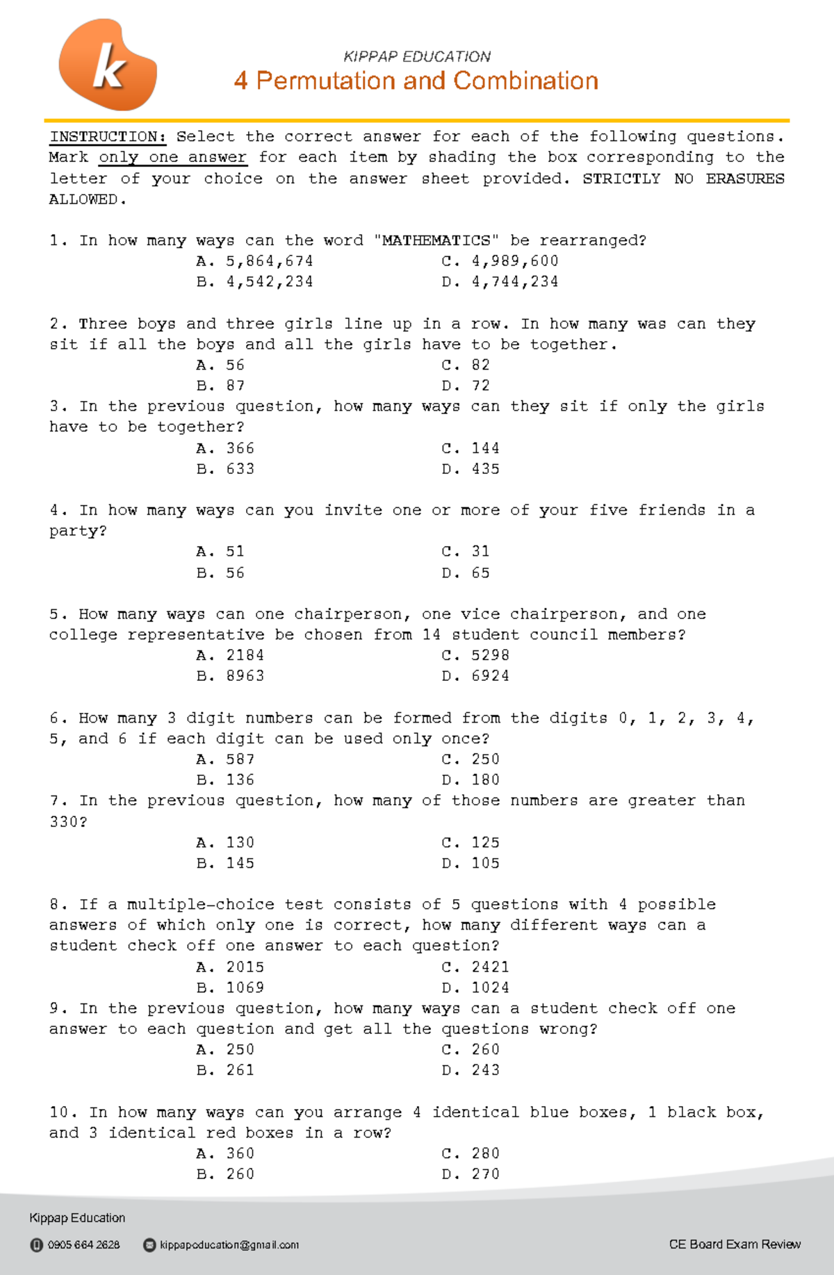 Kippap-Handout-MSTE (04 Permutation and Combination) - KIPPAP EDUCATION 4 Permutation and - Studocu